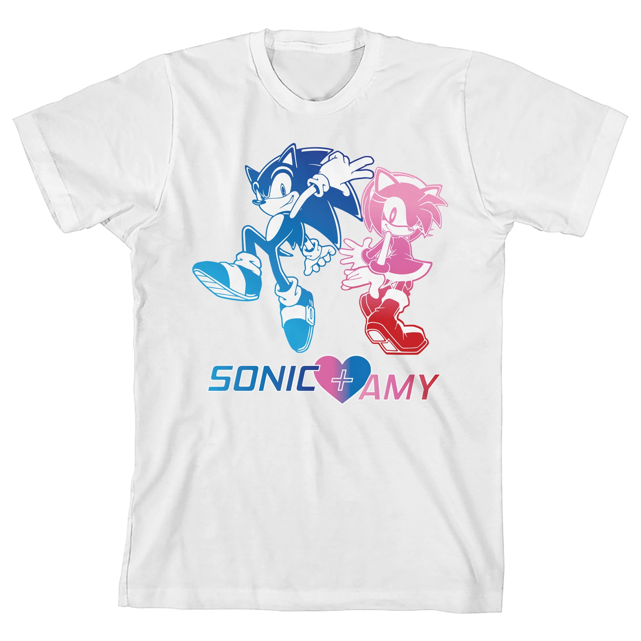 Sonic The Hedgehog Sonic & Amy Heart Youth Girl's White Crew Neck Short ...
