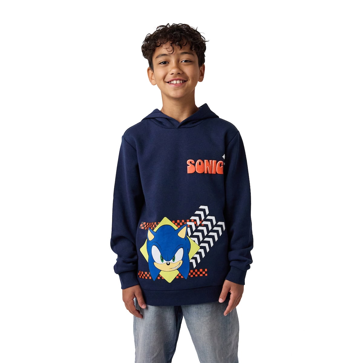 Sonic The Hedgehog Sonic Arrows & Checkered Flags Youth Navy Long ...