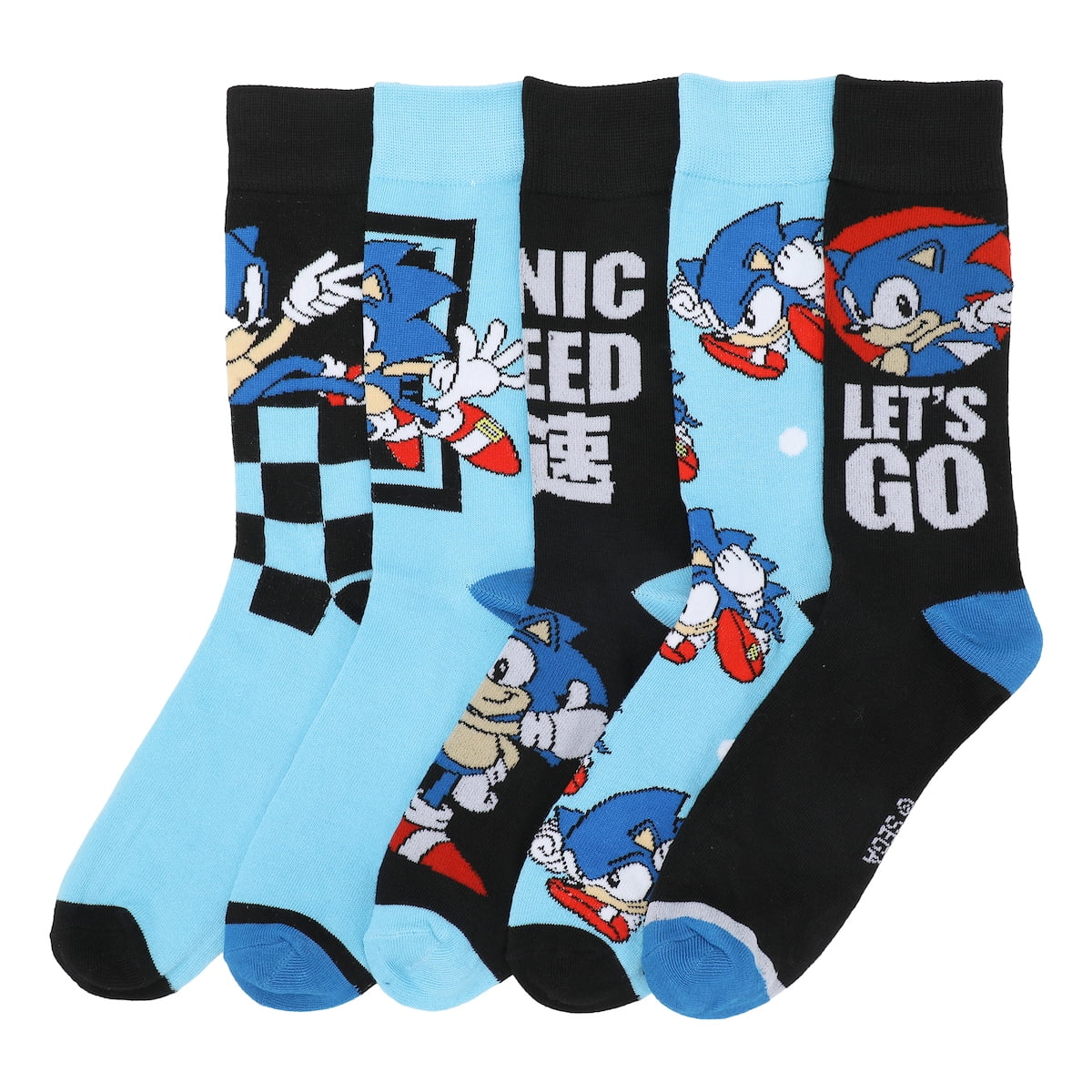 Bioworld Sonic The Hedgehog Adult Crew Socks, 5-Pair Pack, Blue and ...