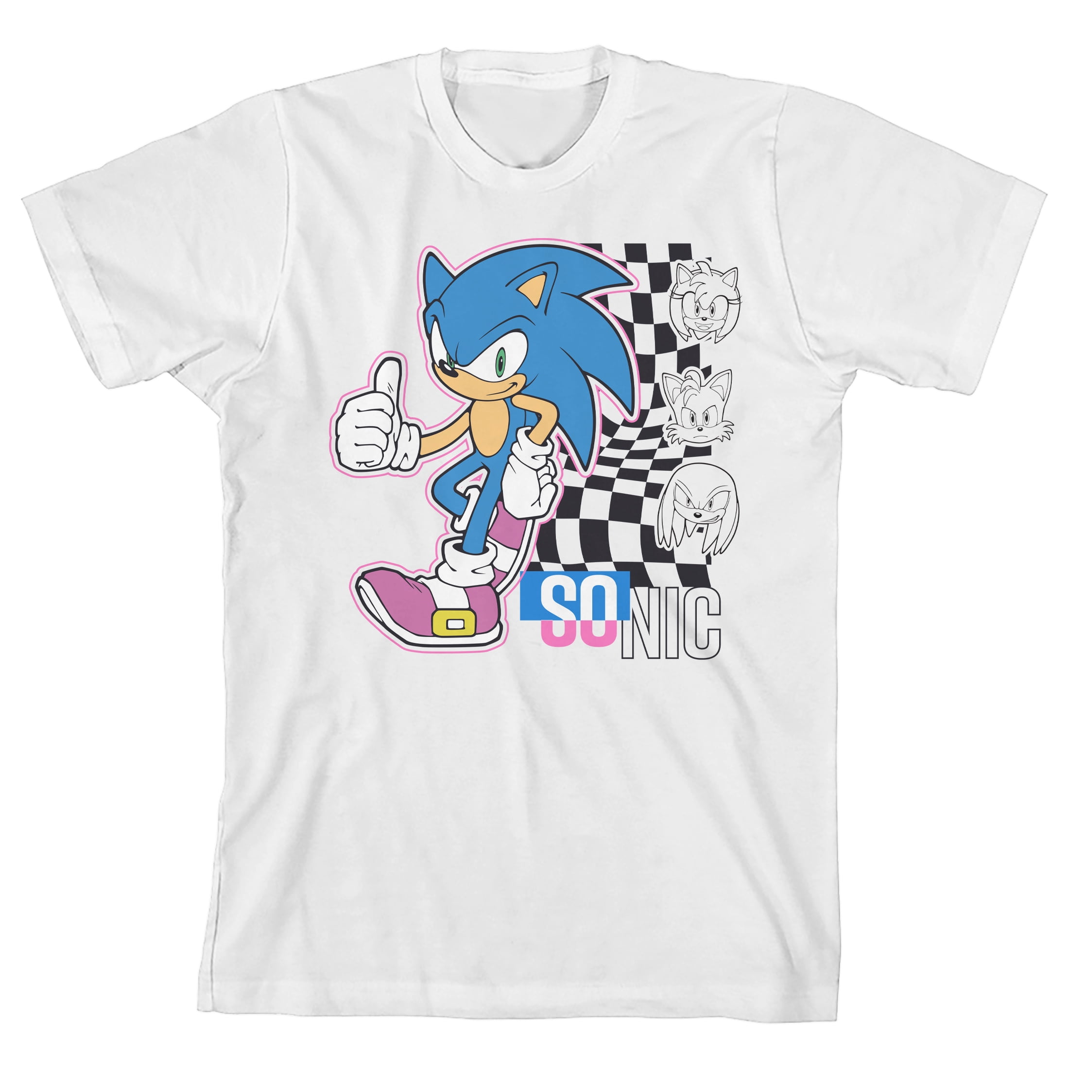 Sonic Thumbs Up Checkered Flag Youth Girl's White Crew Neck Short ...
