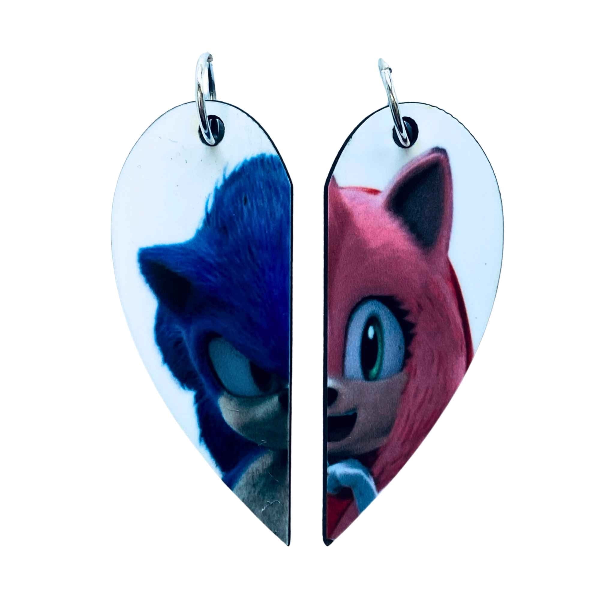 Sonic and Amy Rose Matching Heart Necklaces Keyrings | Sonic the ...