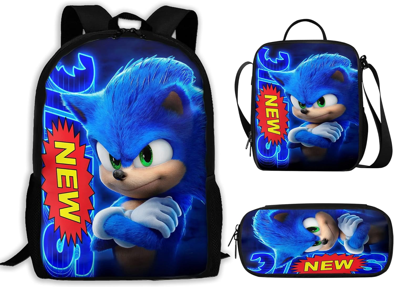 Sonic the Hedgehog 16" Large School Backpack 3 PCS set Q1L - Walmart.com