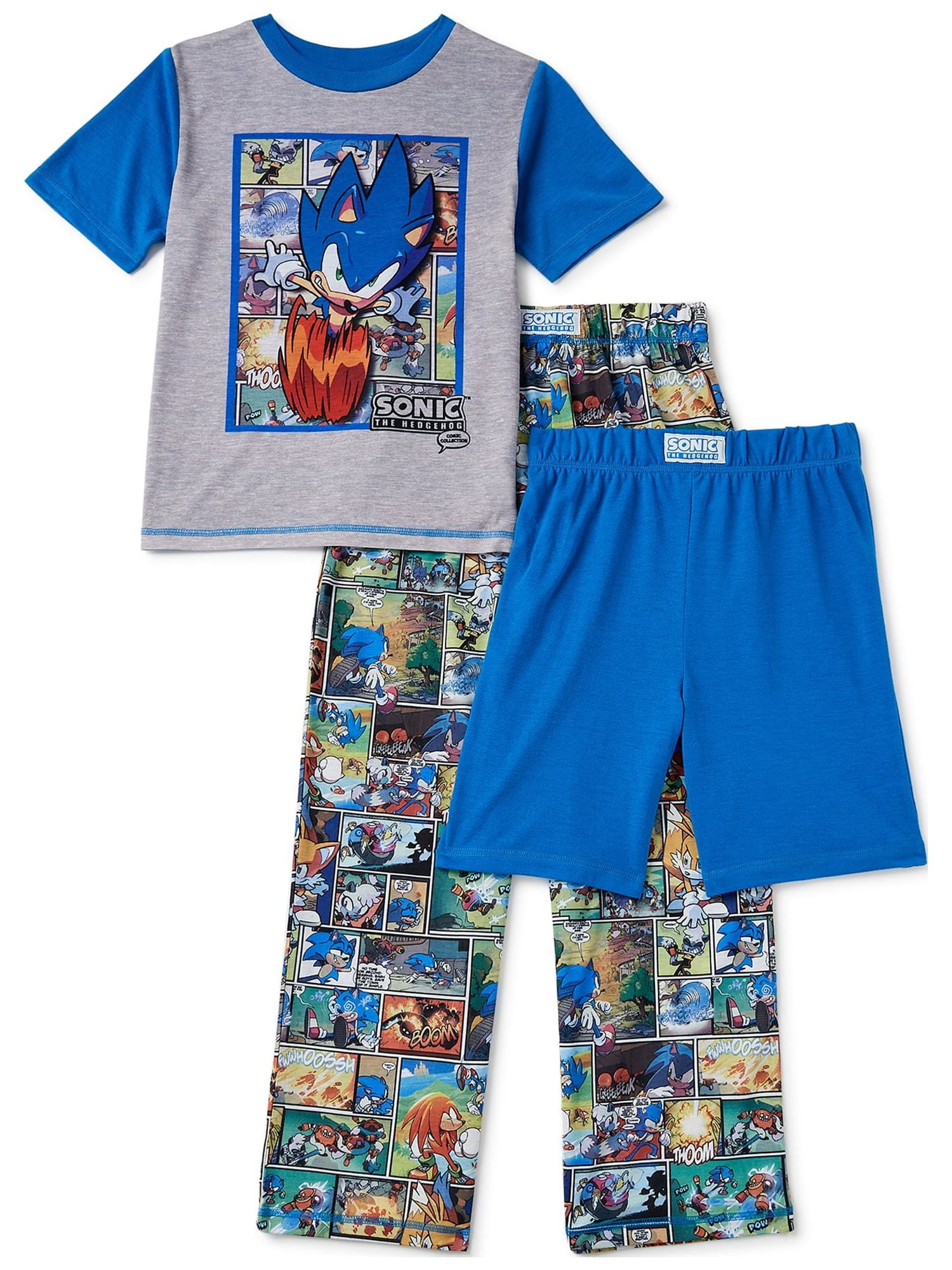 Sonic the Hedgehog Boys Short Sleeve Top, Pants and Shorts, 3-Piece ...