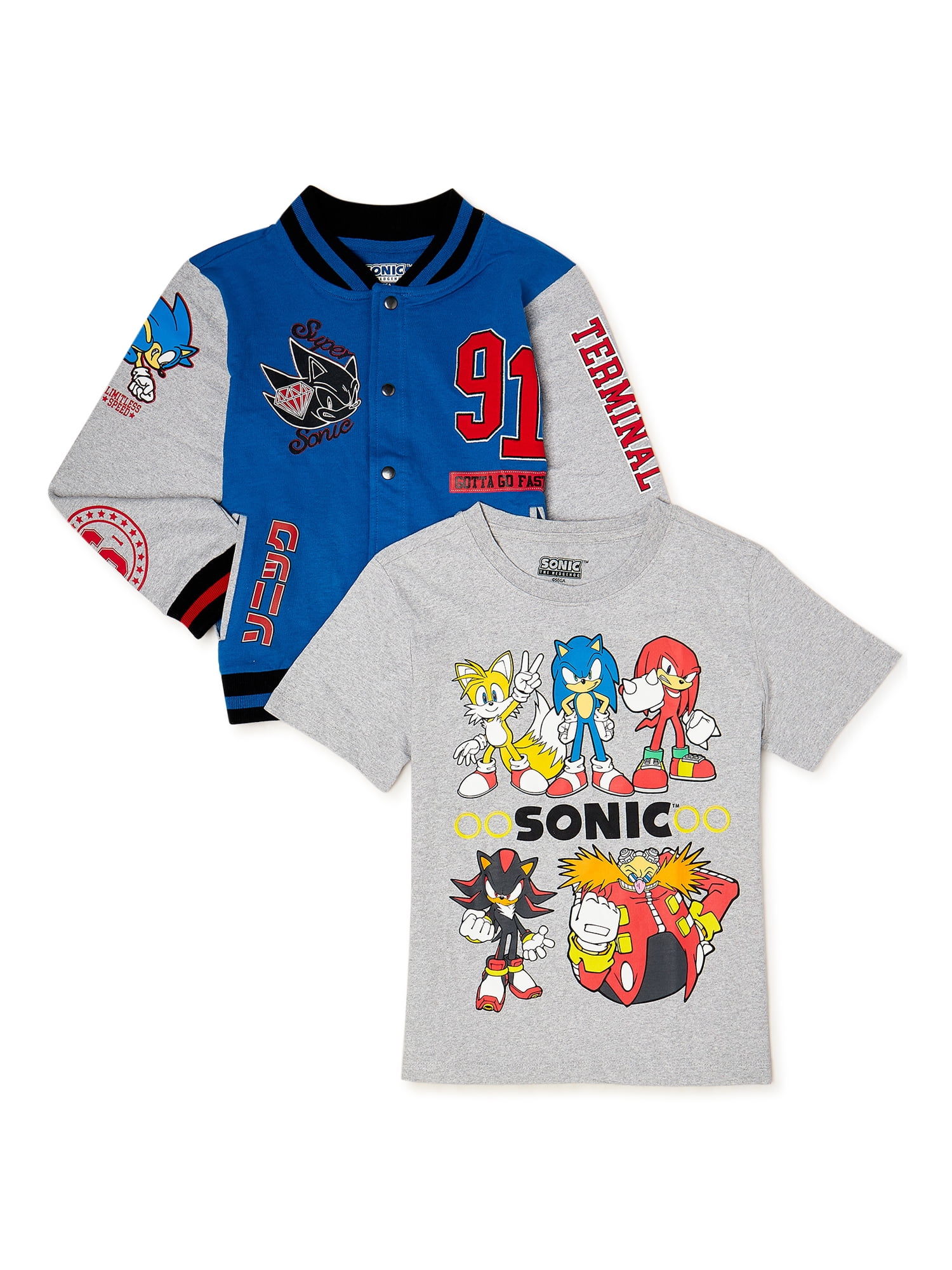 Sonic the Hedgehog Kids Apparel: Boys Varsity Jacket & Graphic T-Shirt ...