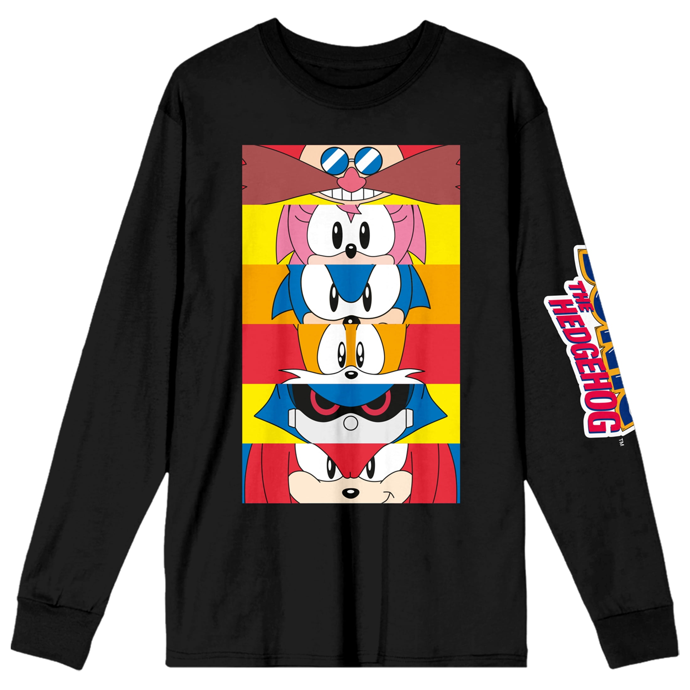 Sonic the Hedgehog Characters Adult Black Long Sleeve Crew Neck Tee-XXL ...