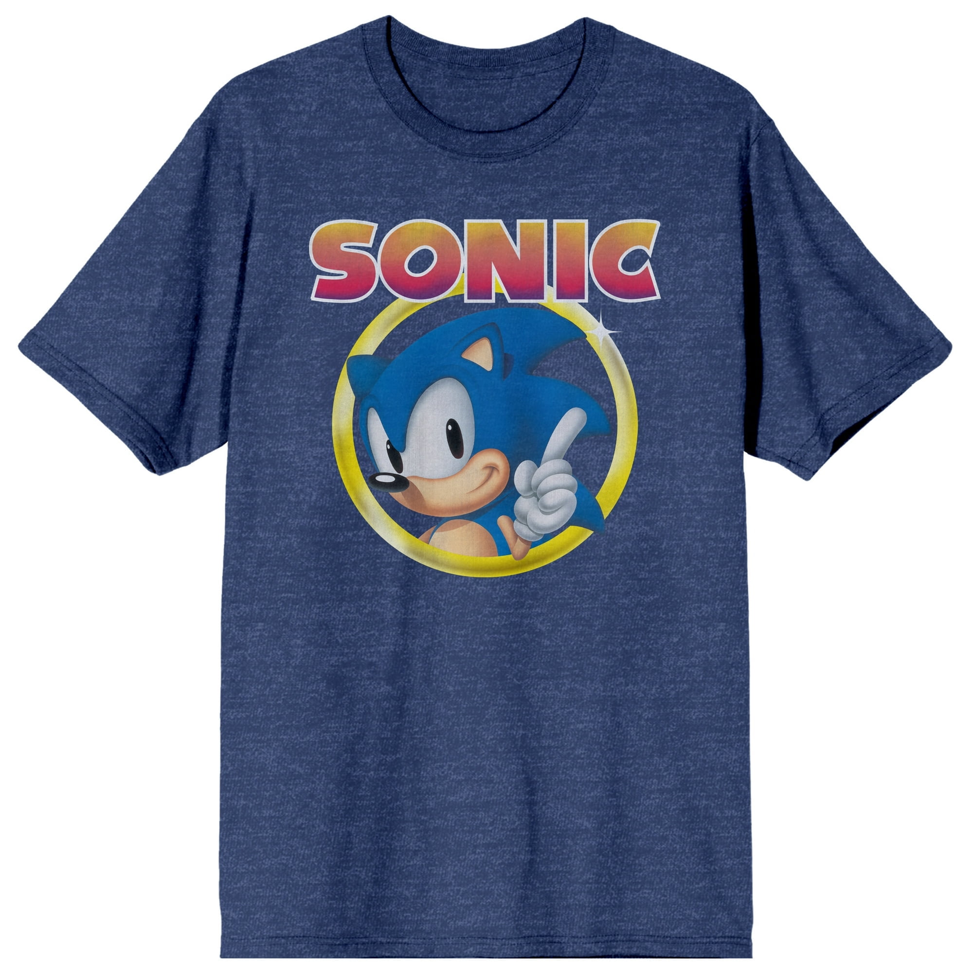 Sonic the Hedgehog Classic Character and Title Men's Navy Blue Graphic ...