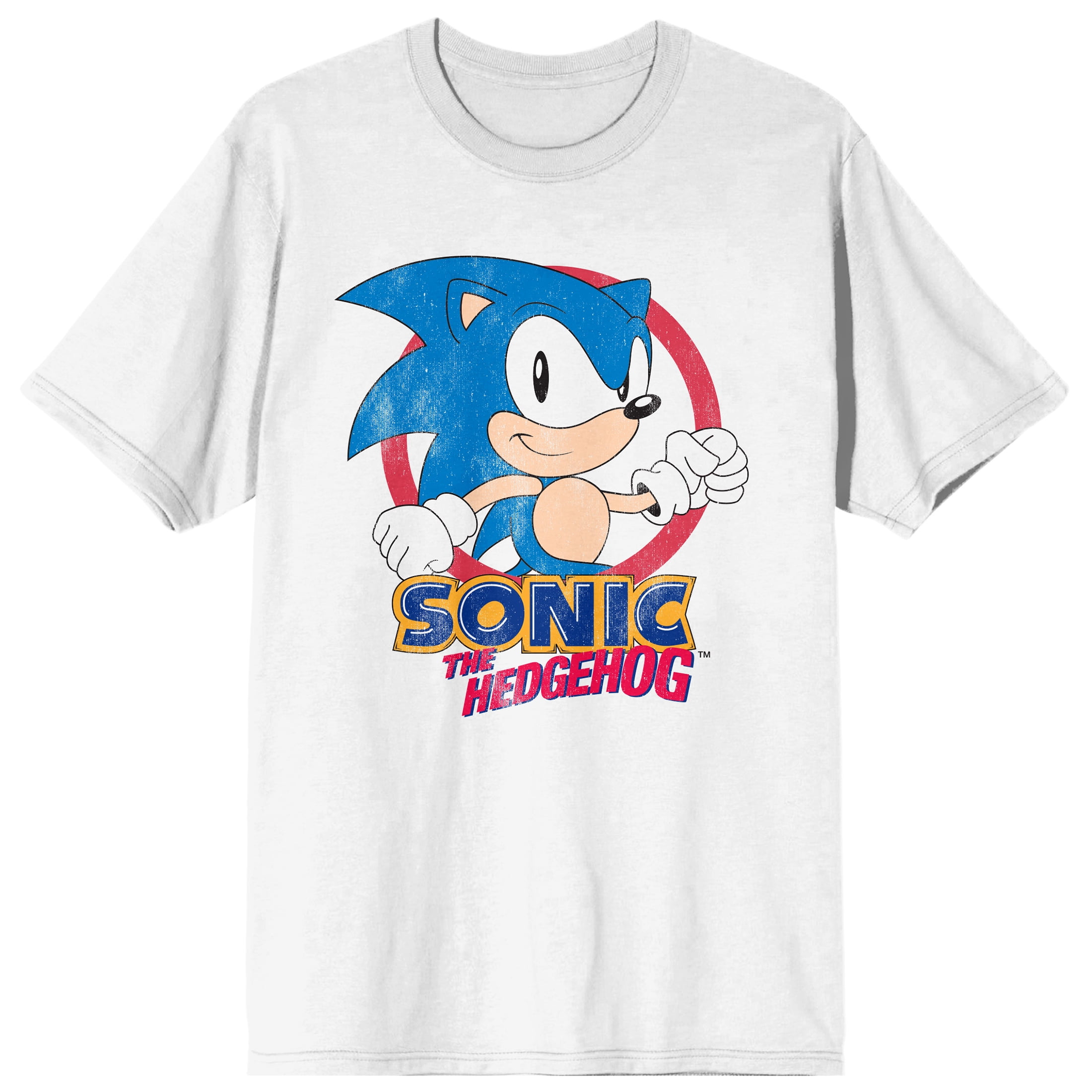 Sonic the Hedgehog Distressed Character In Red Circle Crew Neck Short ...