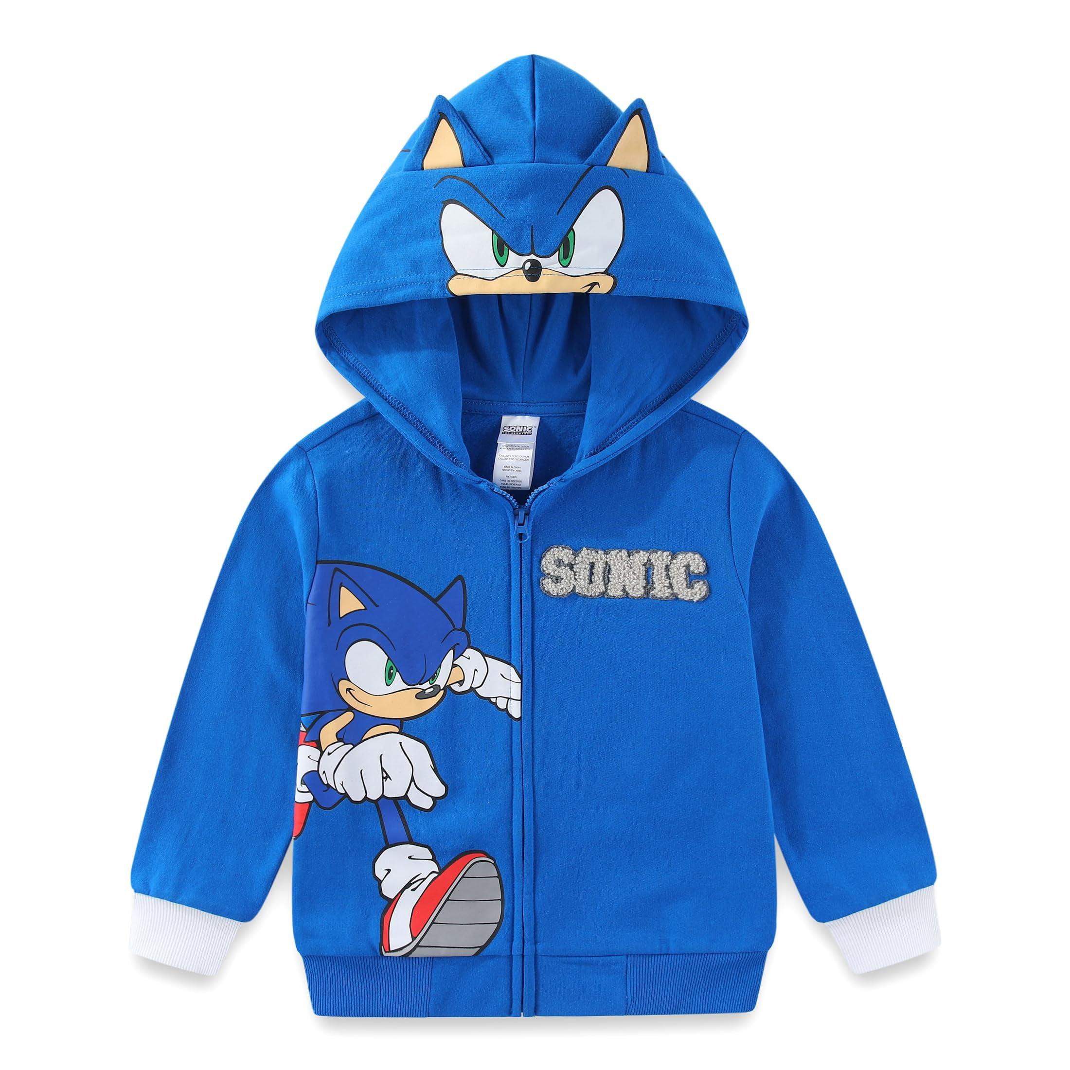 Sonic the Hedgehog Fleece Full Zip Up Hoodie with Ears (Boys), Sizes 3T ...