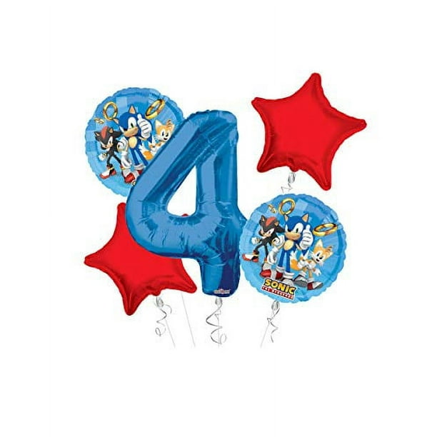 Sonic the Hedgehog Happy 4th Birthday Balloon Bouquet (5 Balloons ...