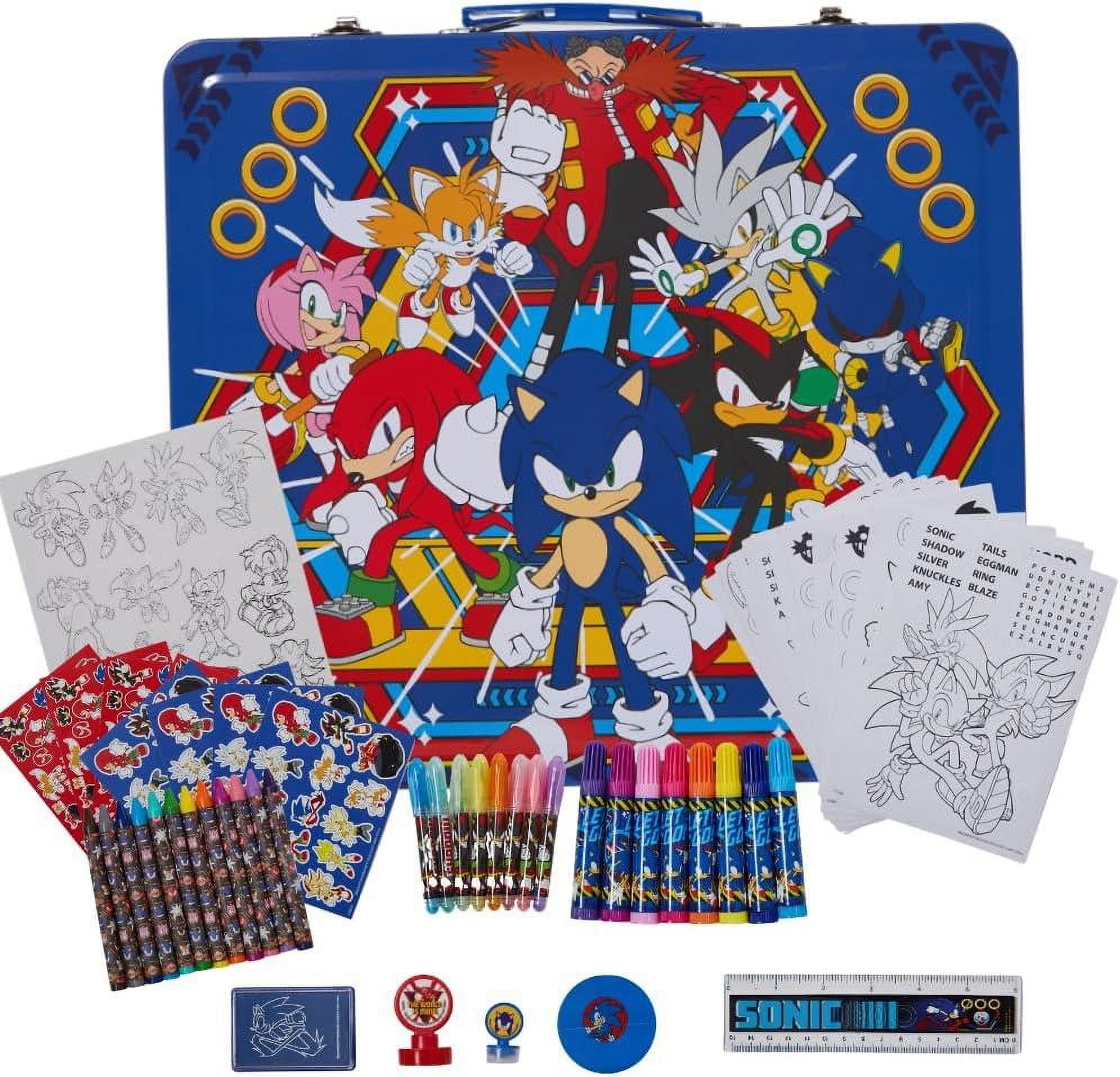 Sonic the Hedgehog Kids Art Kit with Carrying Tin Gel Pens Markers ...