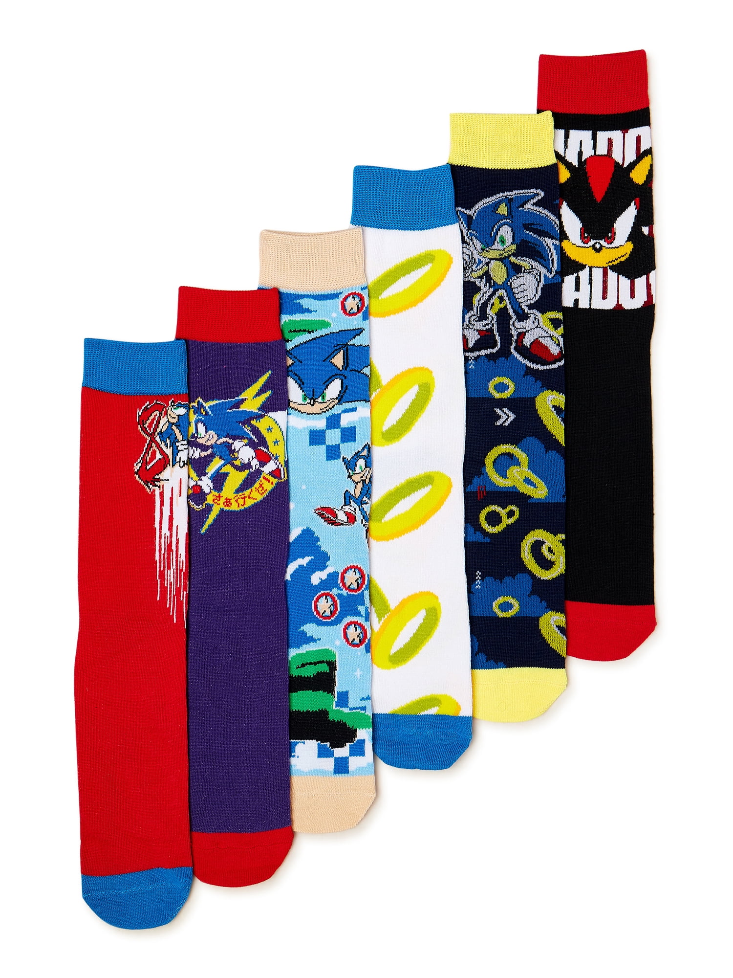 Sonic The Hedgehog Men's Crew Socks, 6-Pack, Soft Polyester, Shoe Size ...