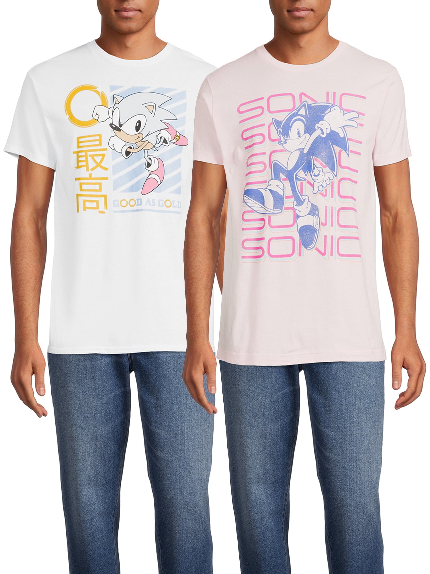 Sonic the Hedgehog Men's and Big Men's Graphic Tee Shirt, 2 Pack, Sizes ...