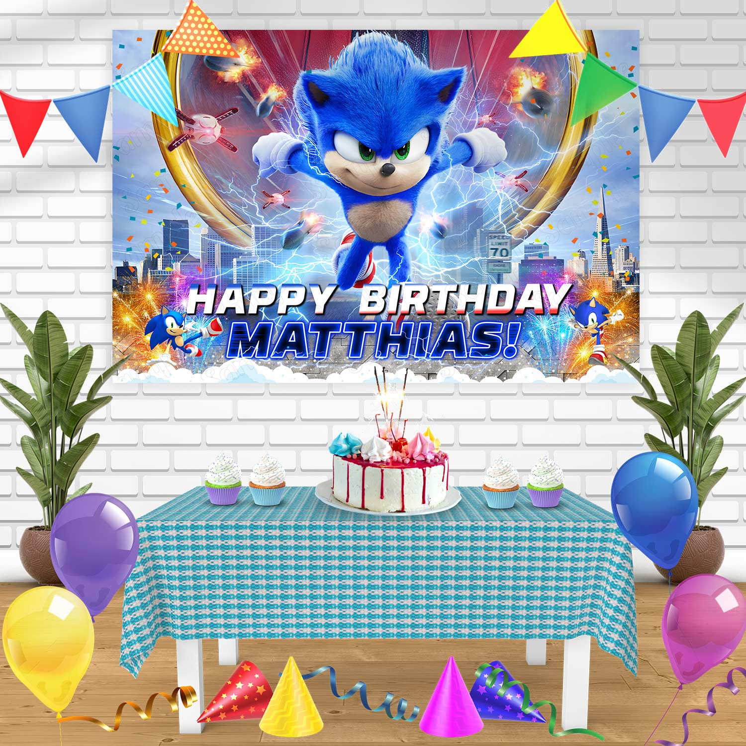 Sonic the Hedgehog S1 Bn Birthday Banner Personalized Party Backdrop ...