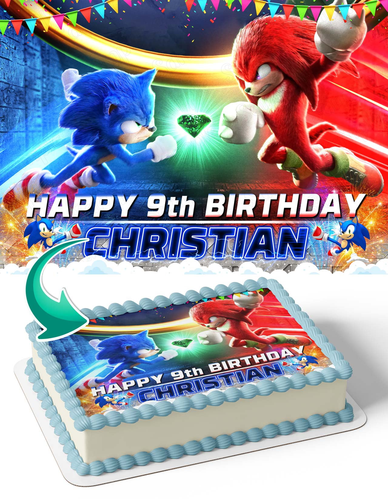 Sonic vs Knuckles Edible Image Cake Topper Personalized Birthday Sheet ...