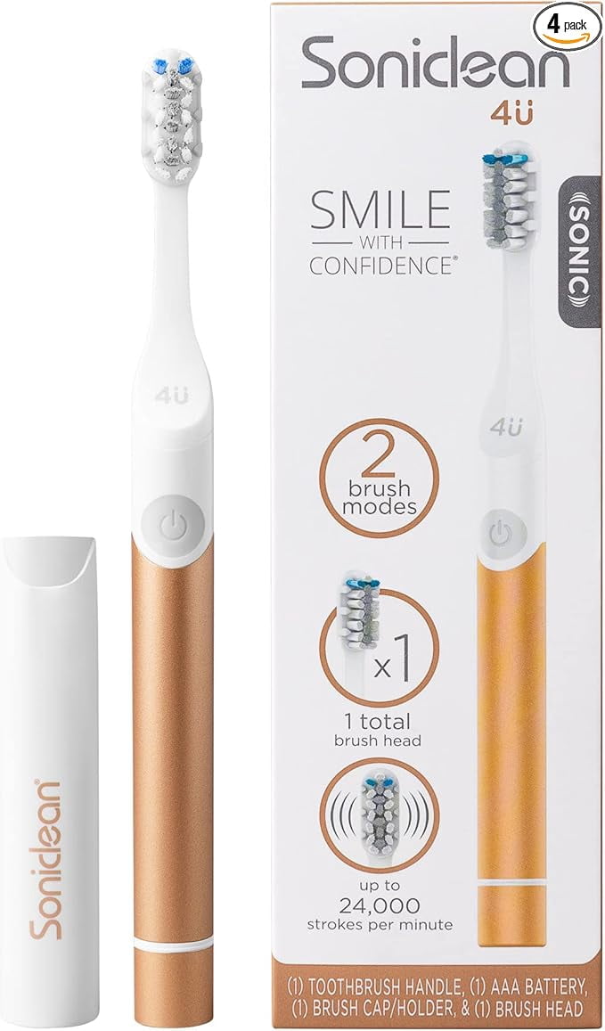 Soniclean 4U Sonic Electric Toothbrush for Adults, Bronze, Battery Powered, Unisex-Adults ...