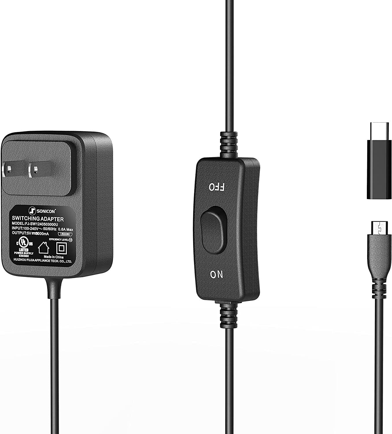 Sonicon Power Supply Charger AC Adapter Micro USB Type C w/ Power On ...