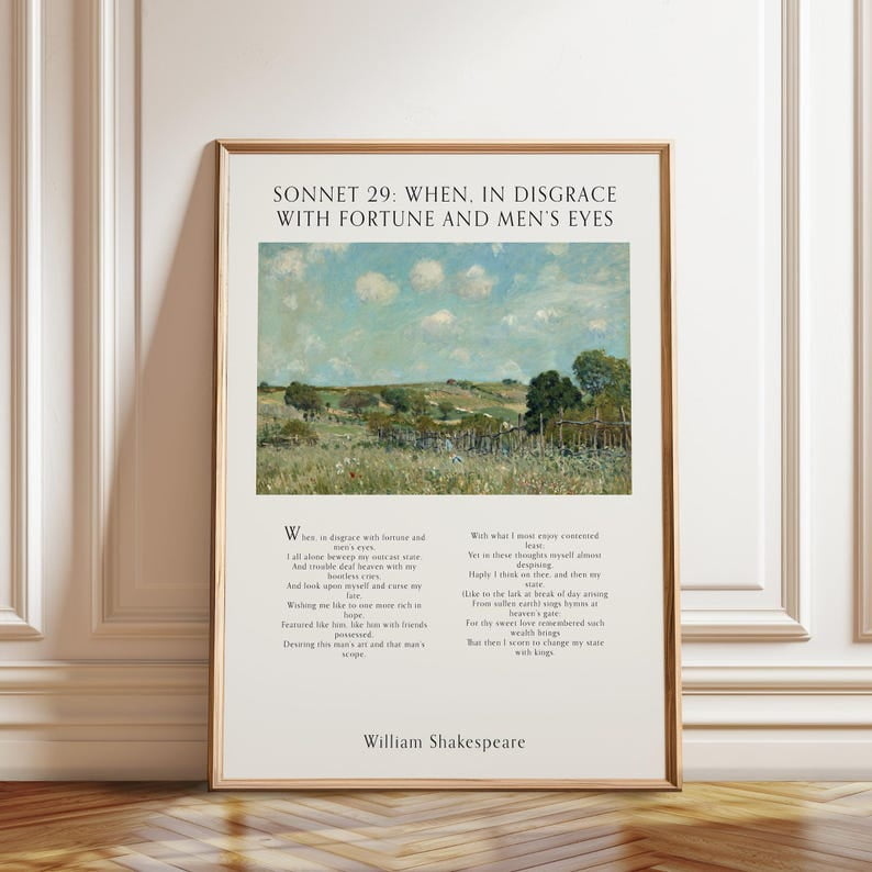 Sonnet 29 Poetic Landscape Art Poster - Elizabeth Bishop Classic Poem ...