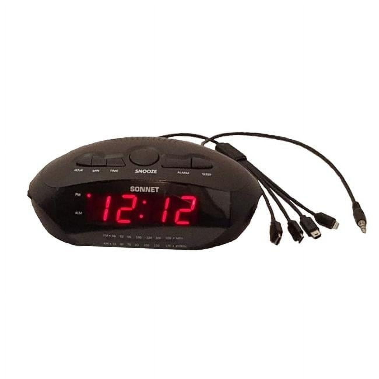 Sonnet LED Clock Radio with AM/FM, Alarm, Battery Backup, Phone Charger ...