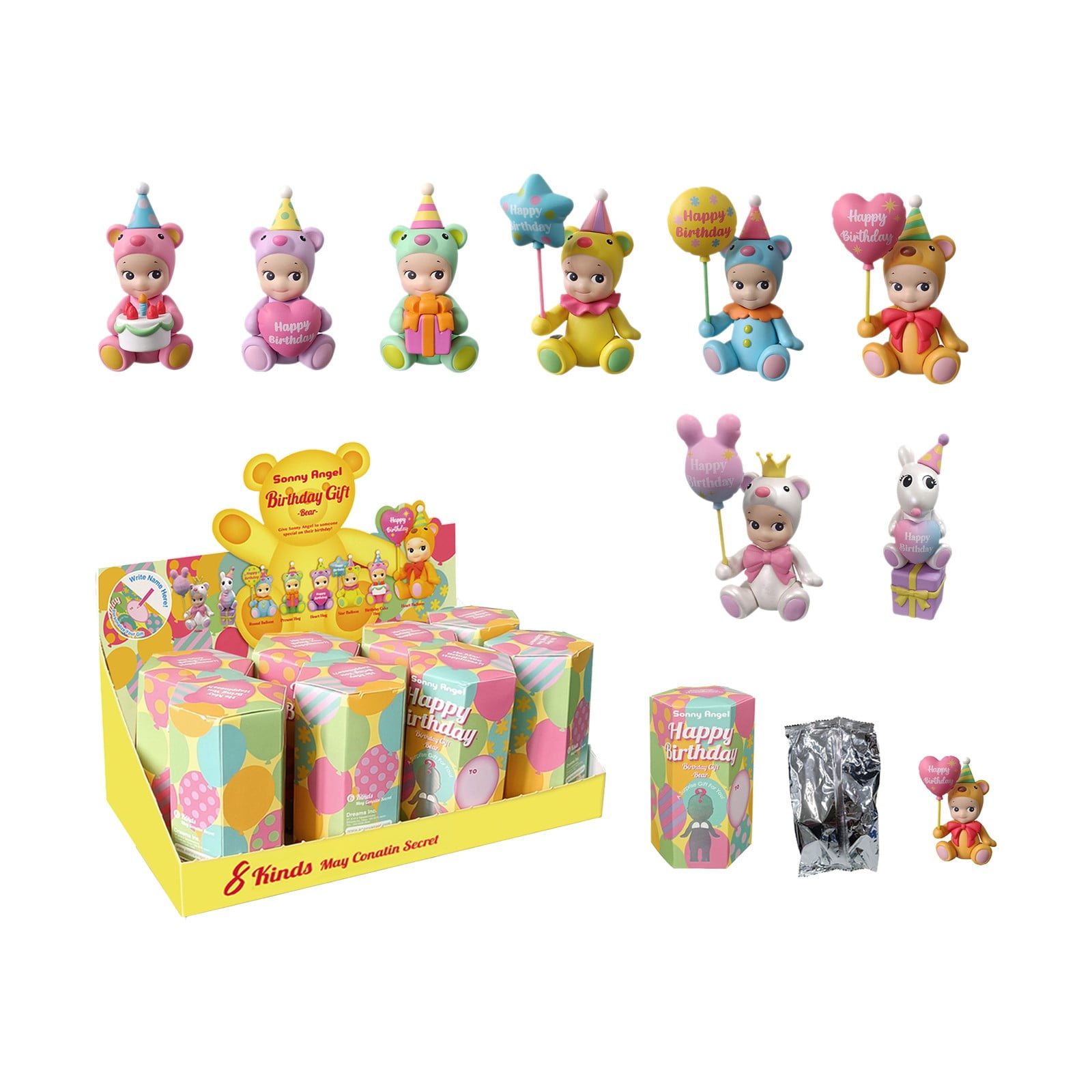 Sonny Angel Birthday Gift Bear Series - Original Mini Figure- 8 pcs Sealed Blind Box Birthday ...