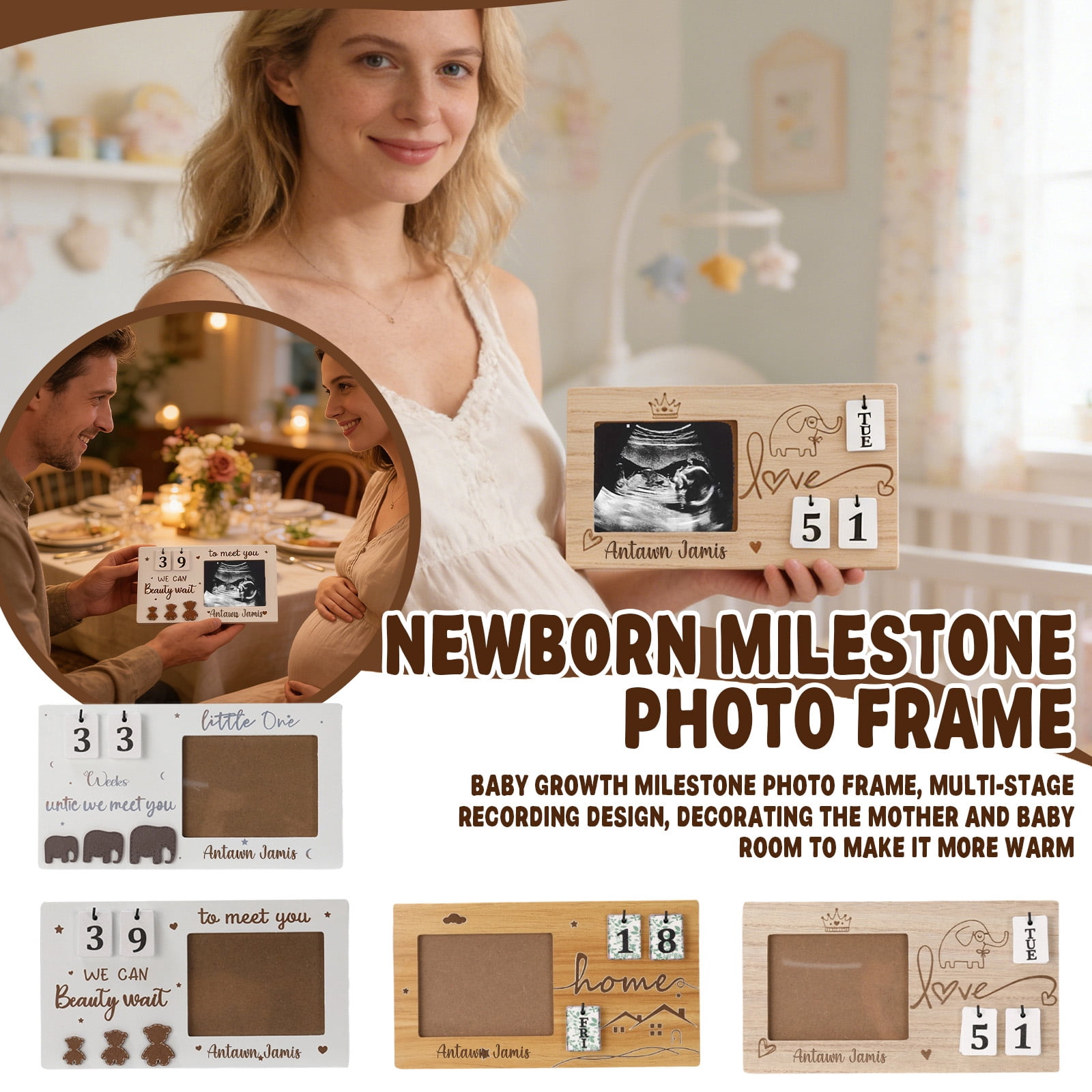 Sonogram Picture Frame, Wooden Ultrasound Picture Frames with Baby ...