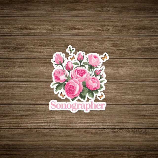 Sonographer Pink Roses Butterfly Sticker For Ultrasound ...