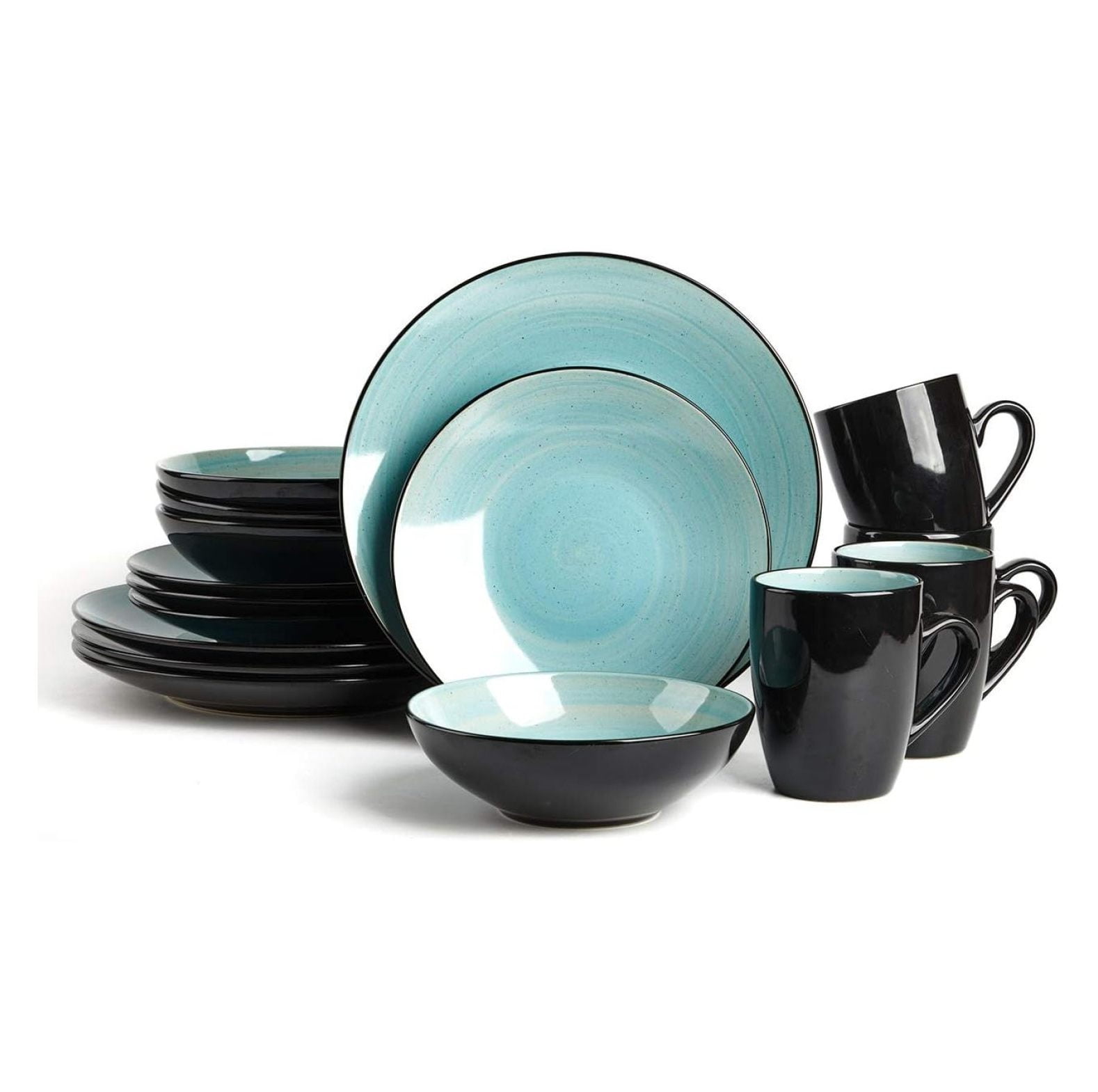 Sonoma 16 Piece Stoneware Dinner Set, Outside Black + Inside ...