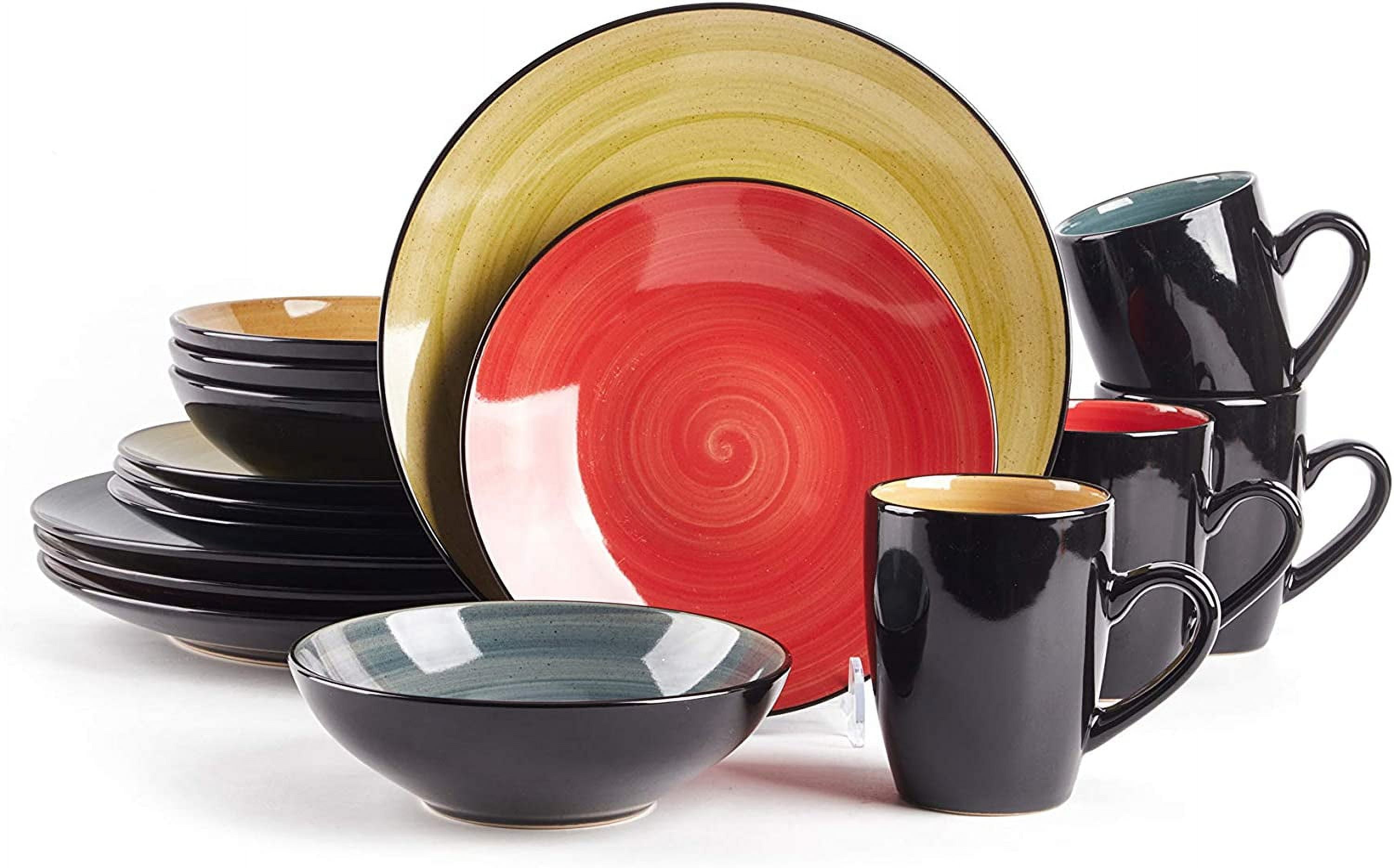Sonoma 16 Piece Stoneware Dinner Set, Outside Black + Inside ...