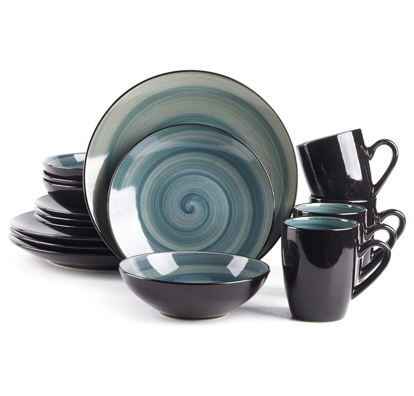 Sonoma 16 Piece Stoneware Dinner Set, Outside Black + inside ...