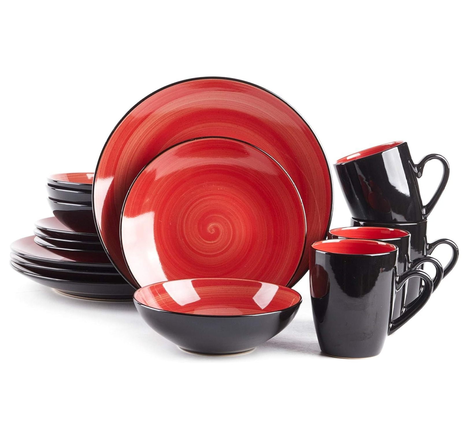 Sonoma 16 Piece Stoneware Dinner Set Red, Outside Black + Inside ...
