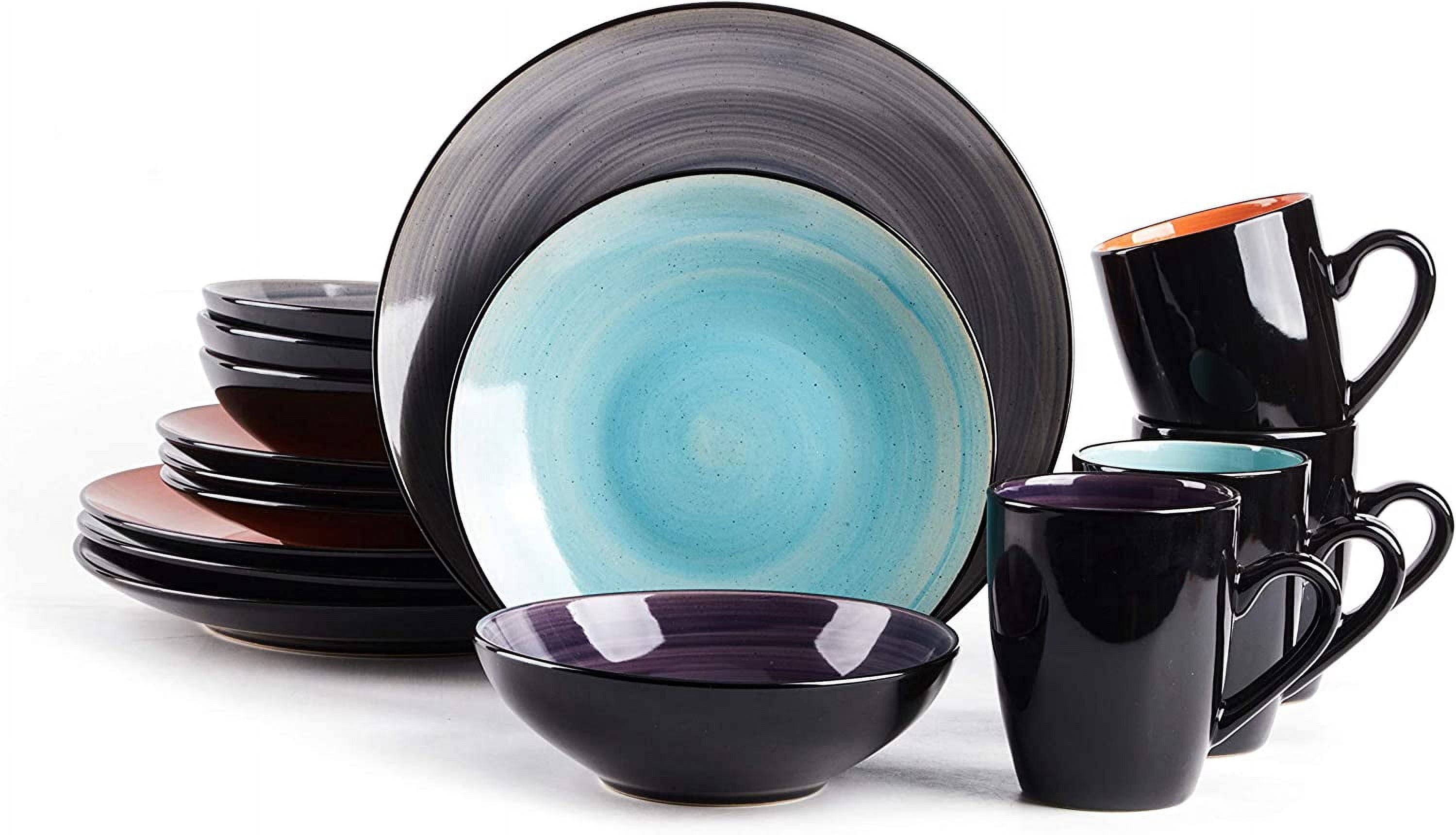 Sonoma 16 Piece Stoneware Dinner Set, Samoa, Outside Black + Inside ...