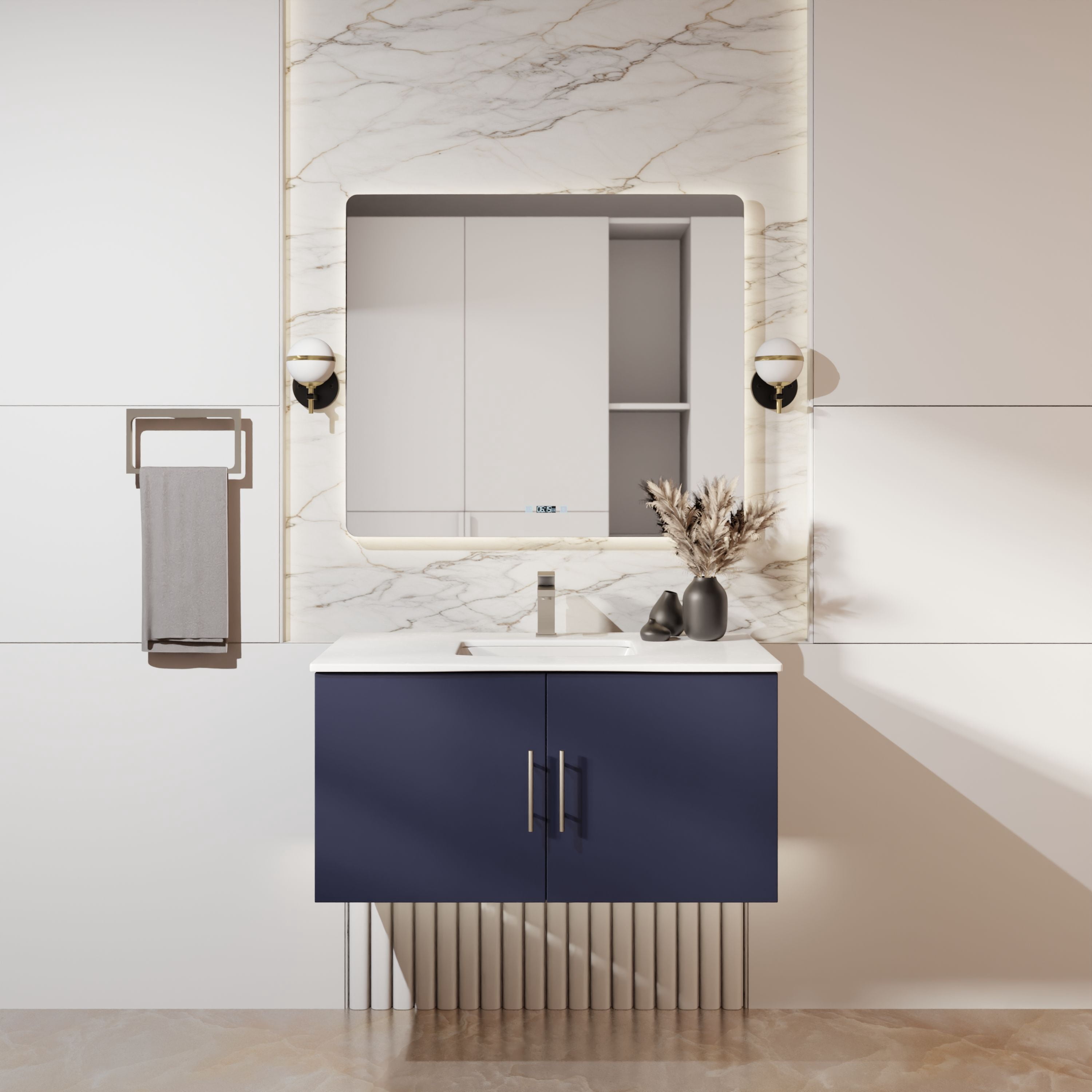 Sonoma 36 in W x 22 in D Navy Blue Single Bath Vanity, Cultured Marble ...