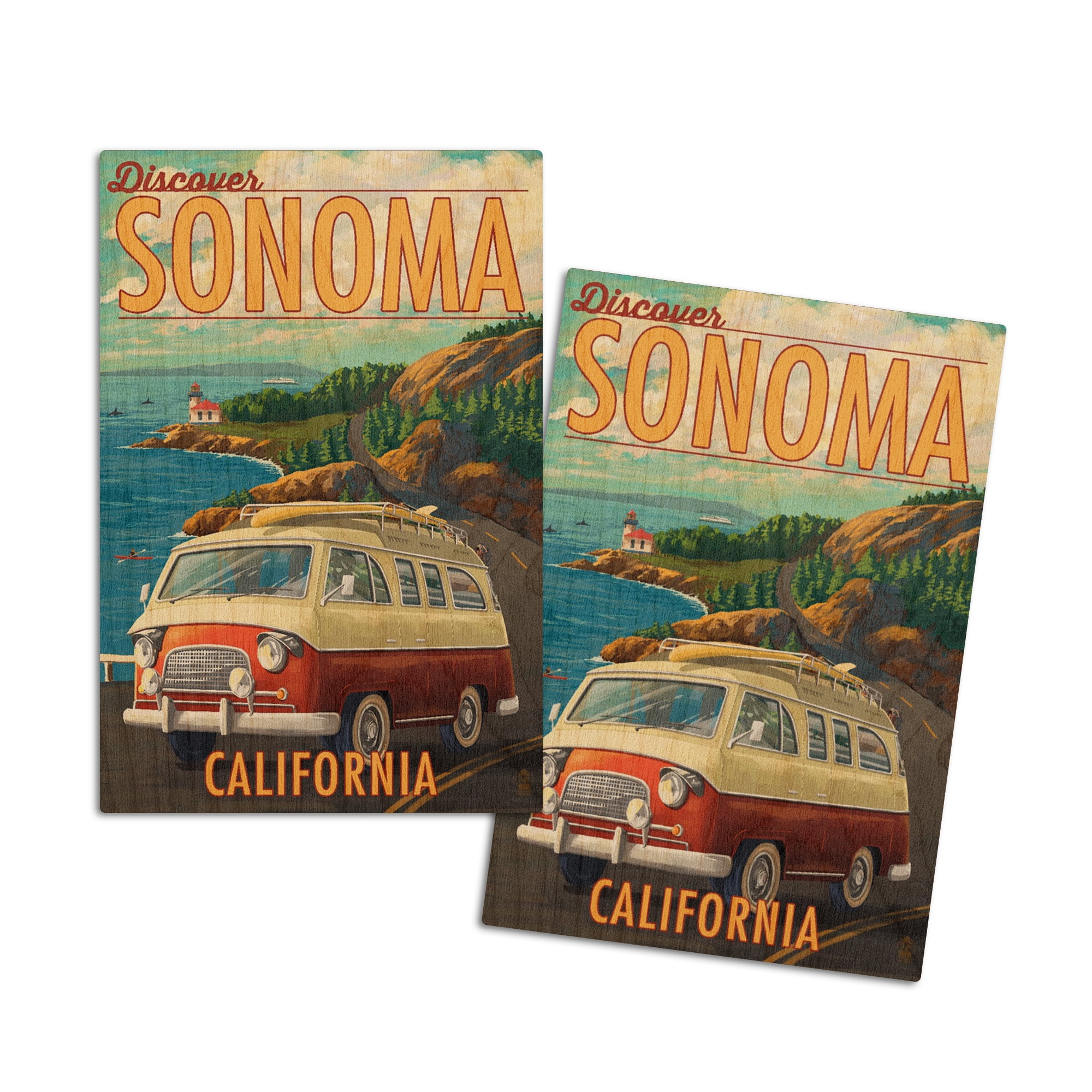 Sonoma, California, LP Camper Van (4x6 Birch Wood Postcards, 2-Pack ...
