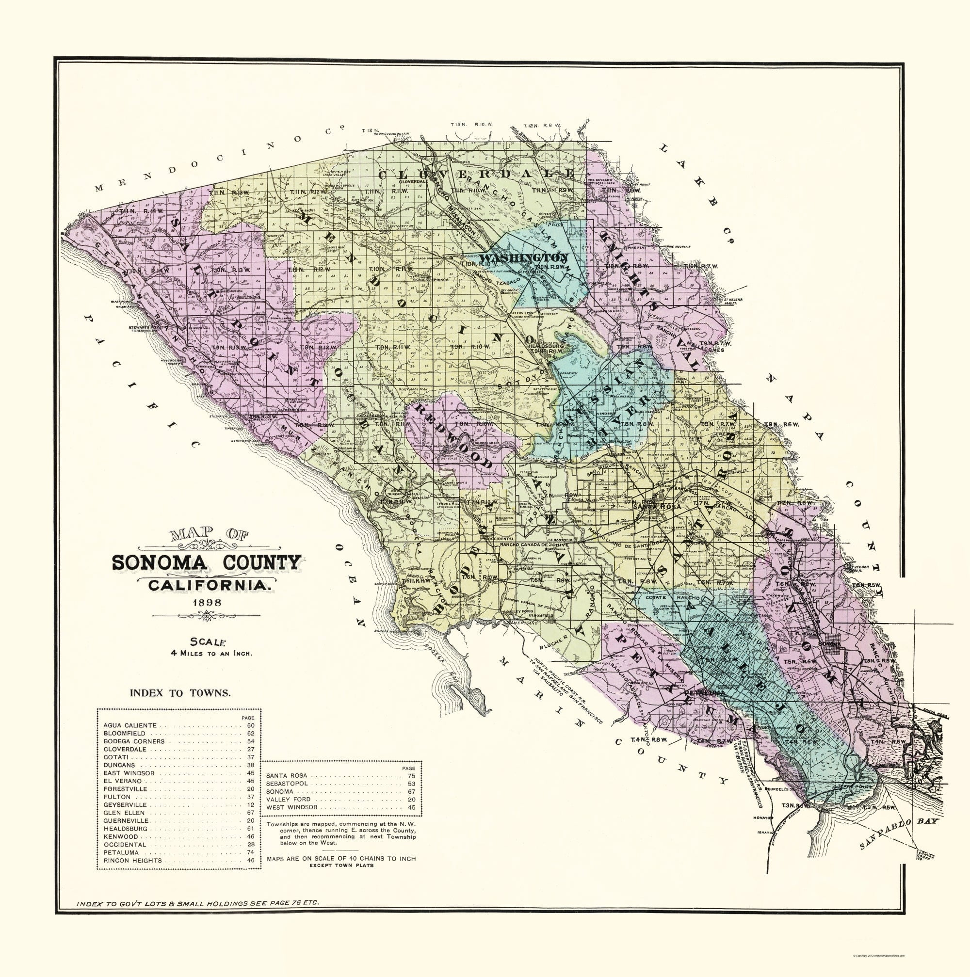 Historic County Map - Sonoma County California - Thompson 1877 - 23 x ...