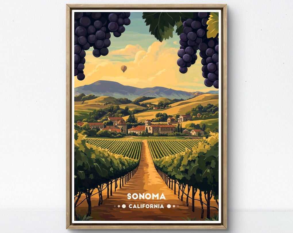 Sonoma Poster, California Wine Country Print, Vineyard Wall Art, Sonoma ...