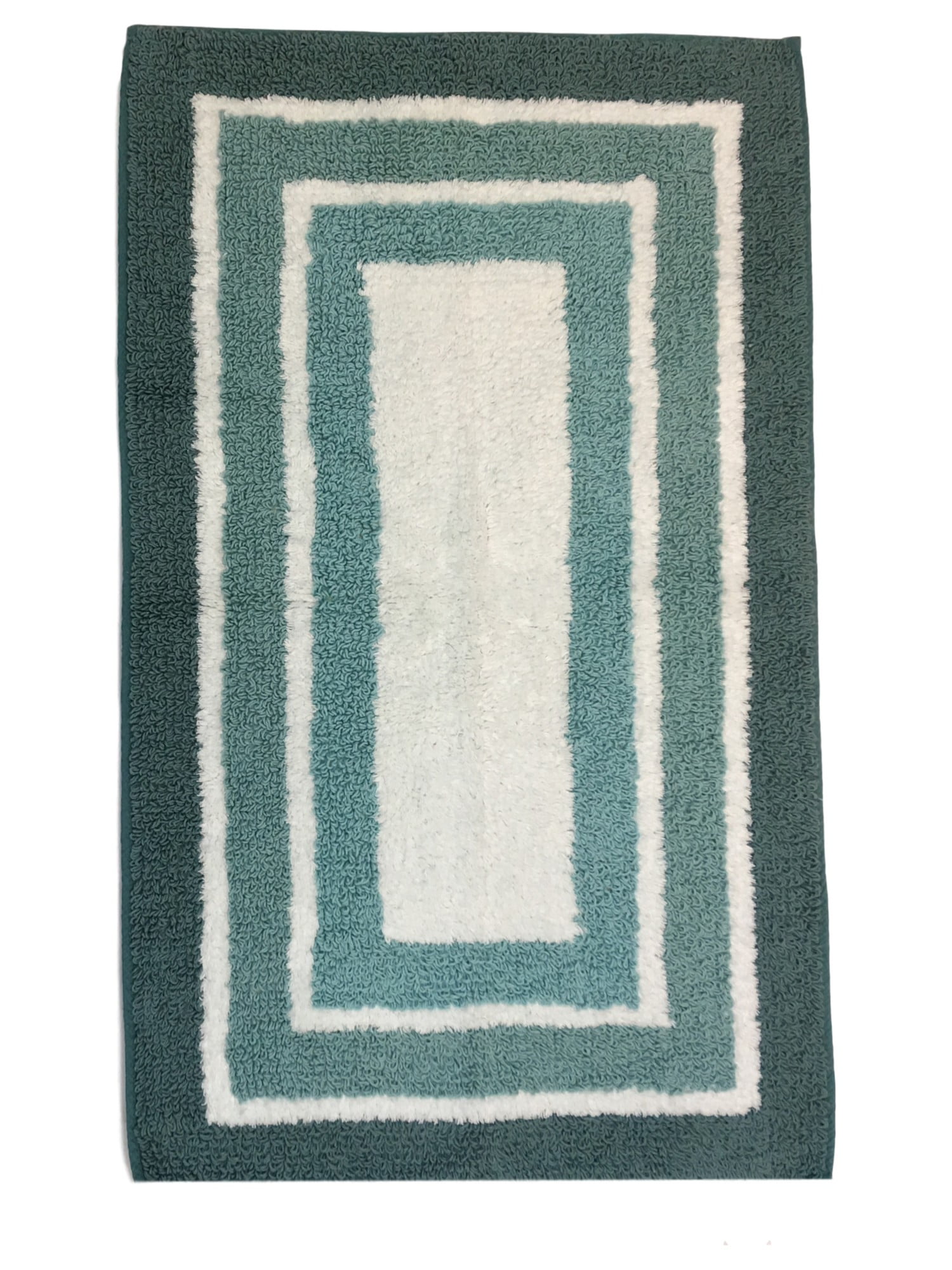 Sonoma Shades of Aqua Blue Border Stripe Plush Bath Rug, 17x24 Cotton ...