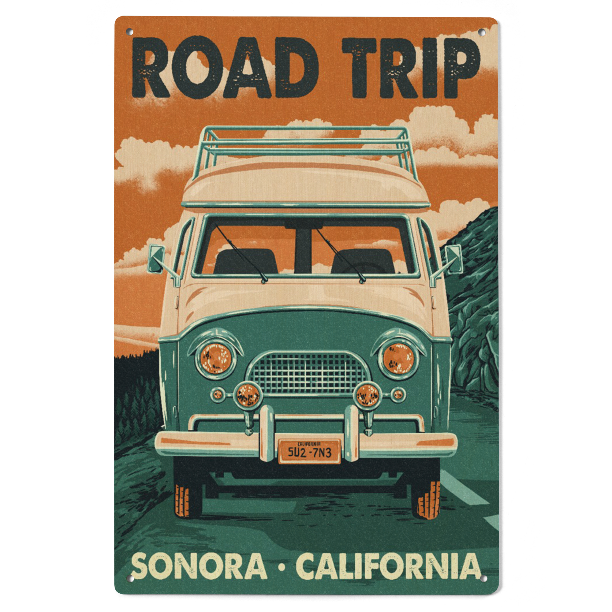 Sonora, California, Road Trip, Letterpress, Camper Van Birch Wood Wall ...