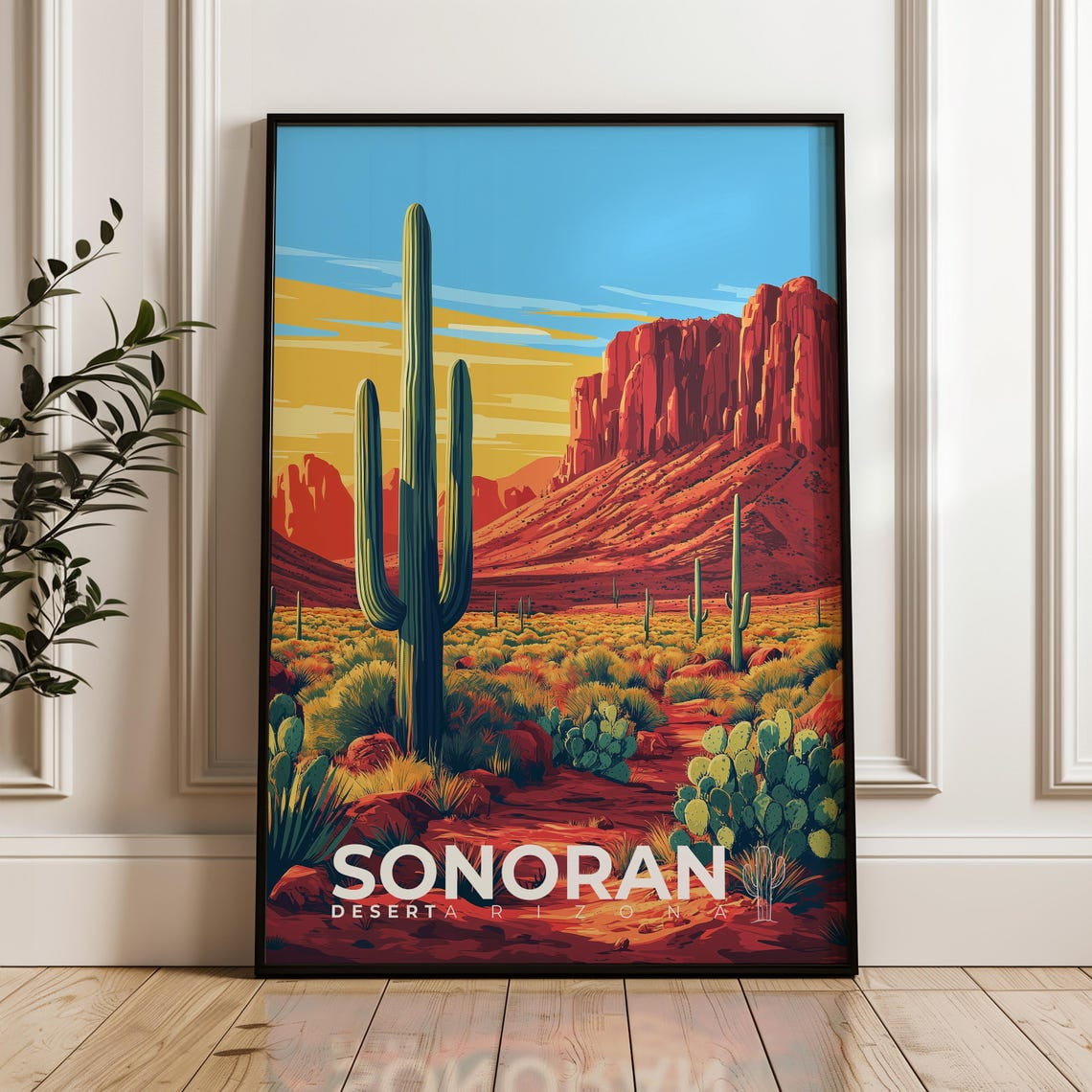 Sonoran Desert Travel Poster - Us, Mexico Wall Art Print, Illustration ...