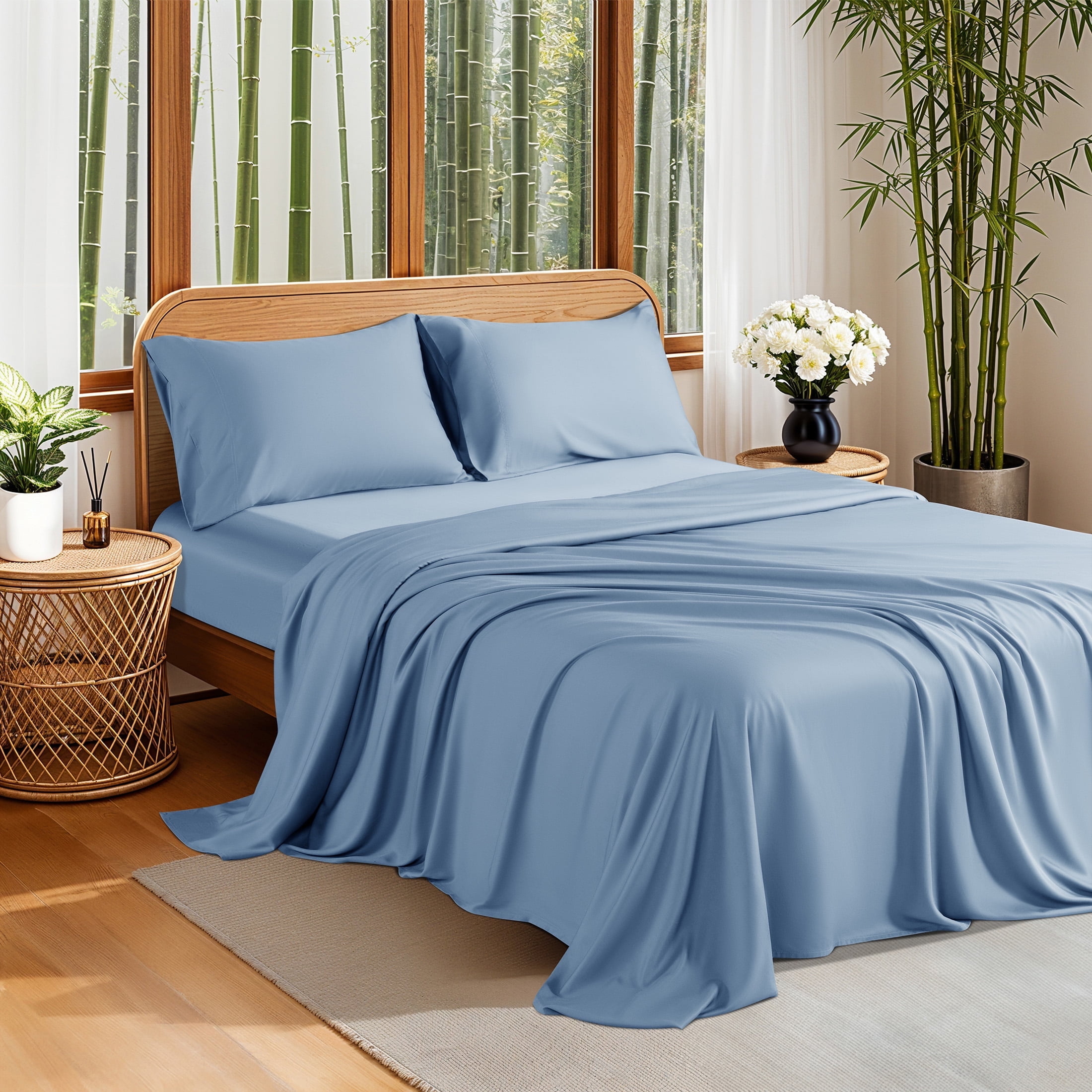 Sonoro Kate 100% Organic Cooling Bamboo Sheets, King Sheet Set 4-Piece with 16" Deep Pocket ...