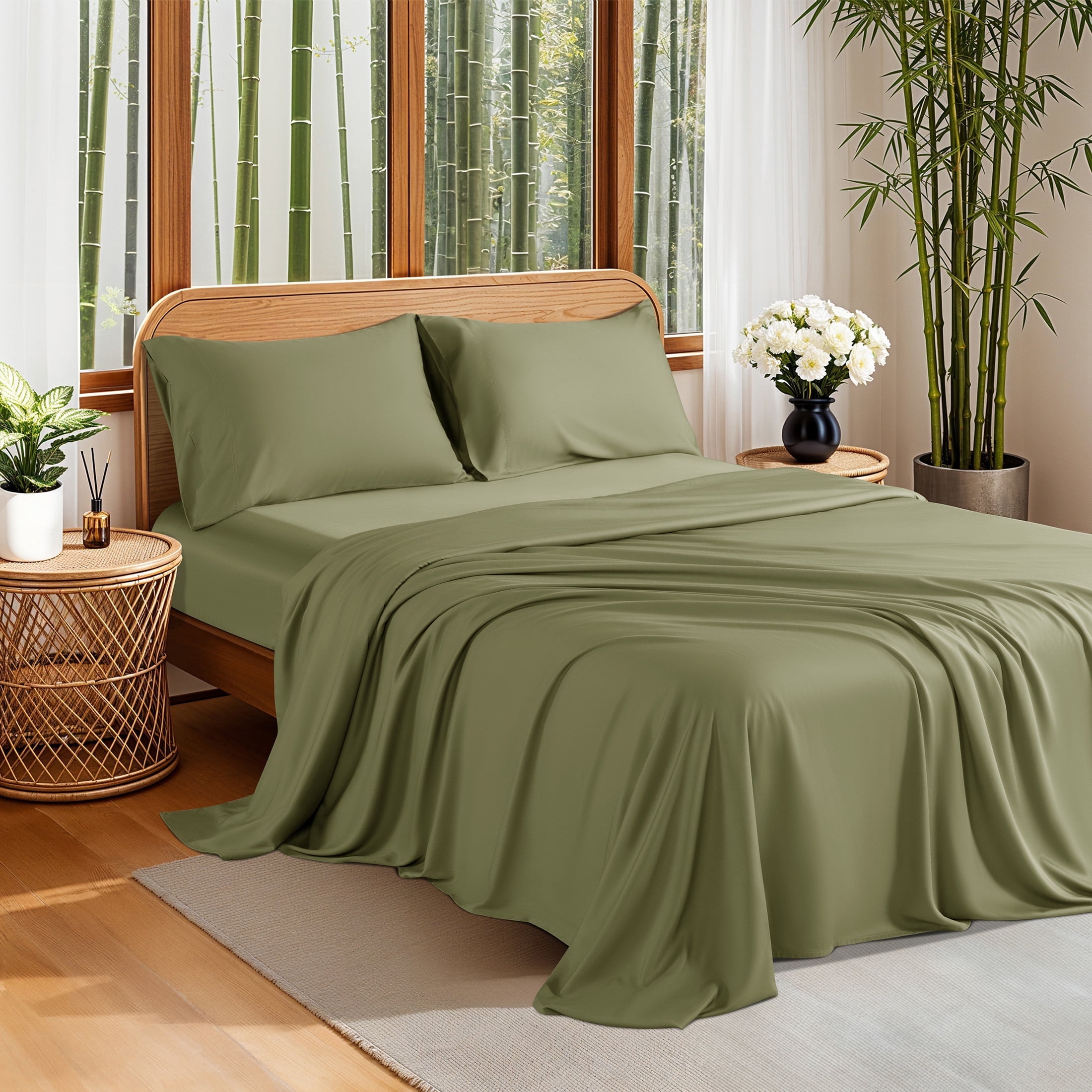 Sonoro Kate 100% Organic Cooling Bamboo Sheets, Queen Sheet Set 4-Piece ...