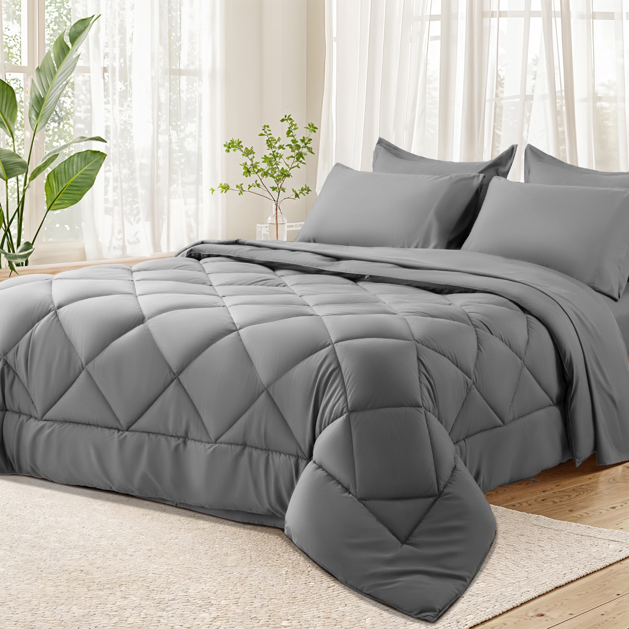Sonoro Kate Queen Comforter Set Black, Bed in a Bag 5 Pieces, Luxury Soft All-Season Bedding Set ...