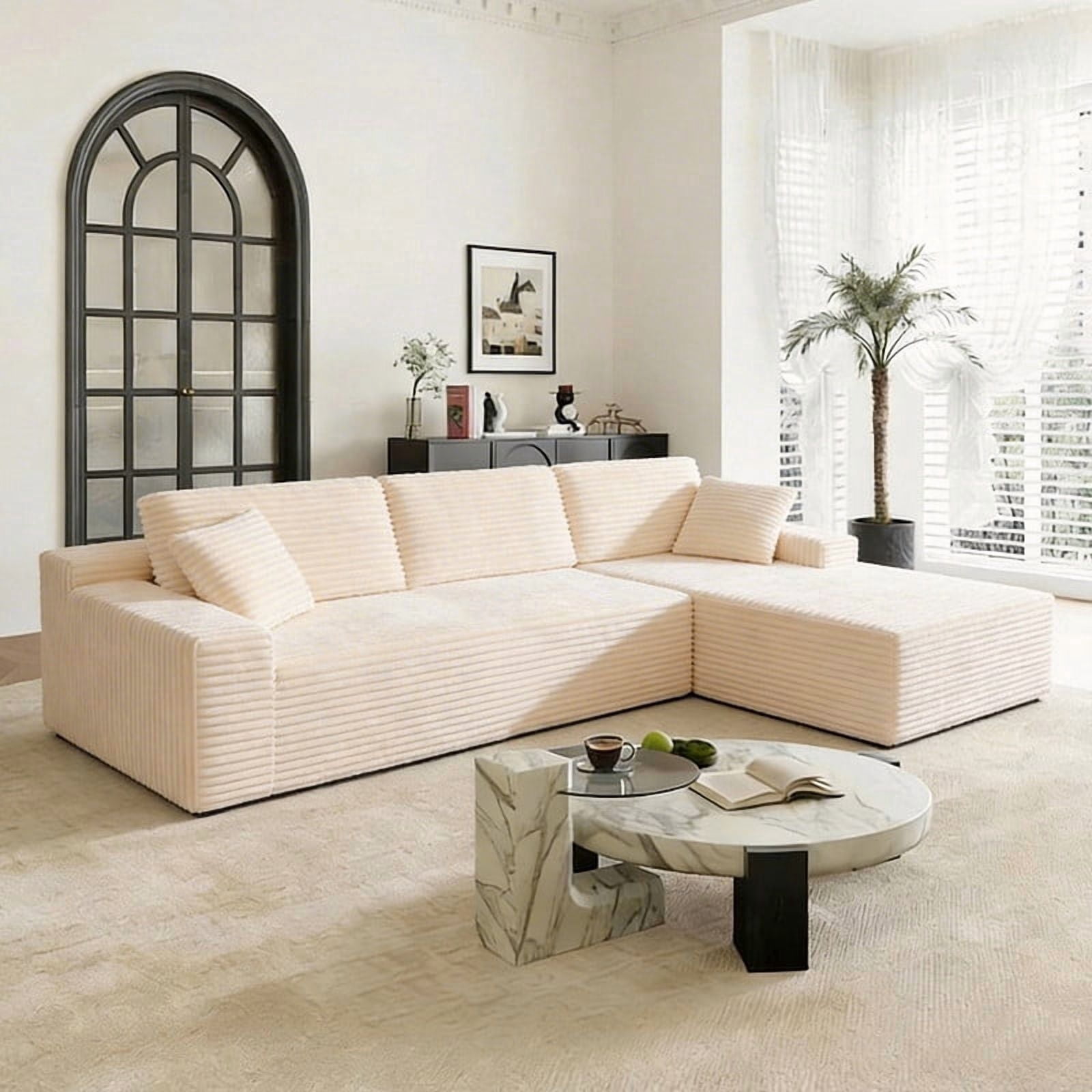 Sonovafurn L-Shaped Couch Corduroy Modular Sectional Sofa, Boneless ...