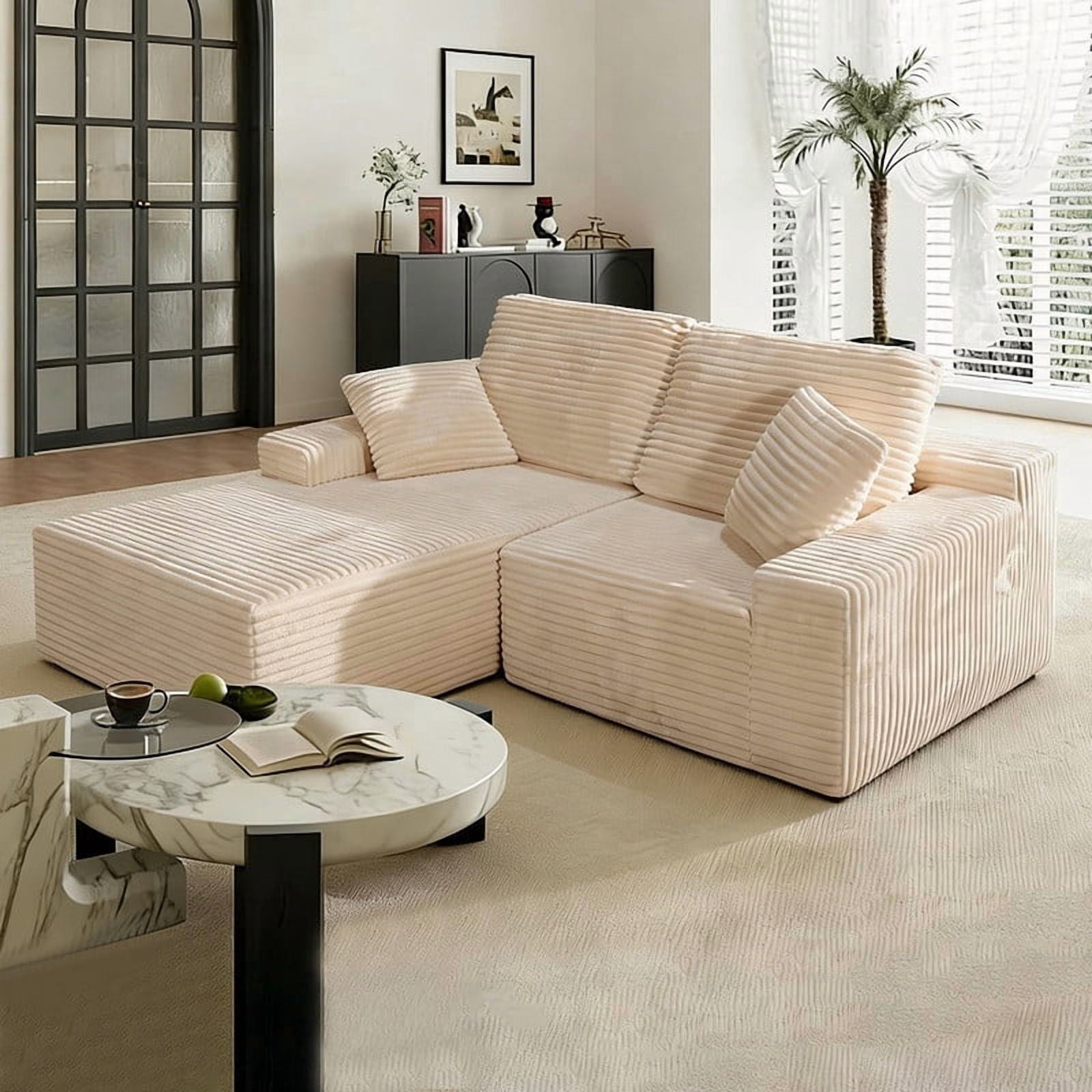 Sonovafurn L-Shaped Couch Corduroy Modular Sectional Sofa, Boneless ...