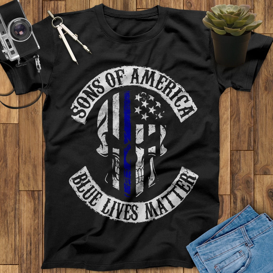 Sons Of America Blue Lives Matter Police Skull Shirt, Police Officer ...