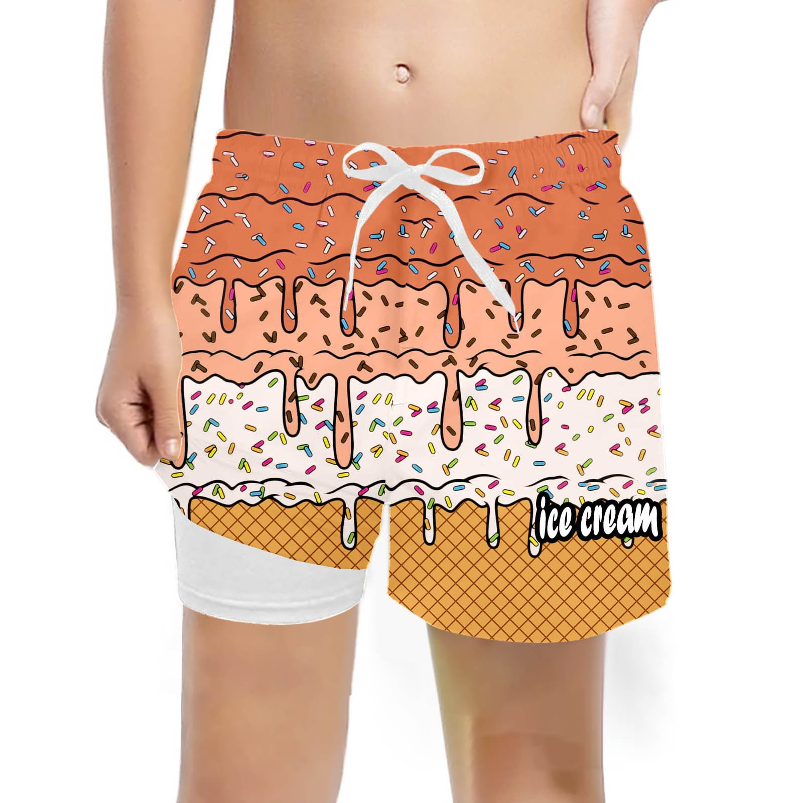SonxaHe Big Boy Shorts Ice Prints Drawstring Stretch Waist Beach Shorts ...