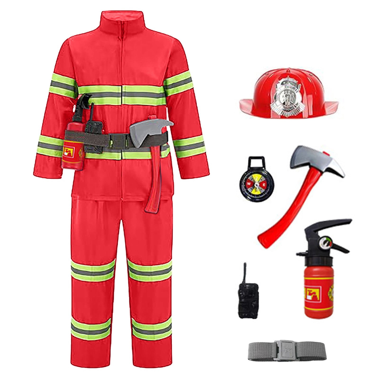 SonxaHe Big Boys Outfit Set Fireman Role Play Long Sleeve Jacket Pants ...