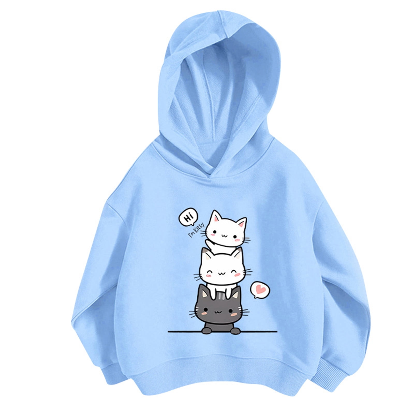 SonxaHe Big Girl Hooded Sweatshirt Cat Print Long Sleeve Pullover ...