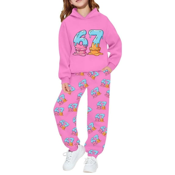SonxaHe Big Girl's Outfits 67 Ice Print Long Sleeve Hoodie Jogger Child ...
