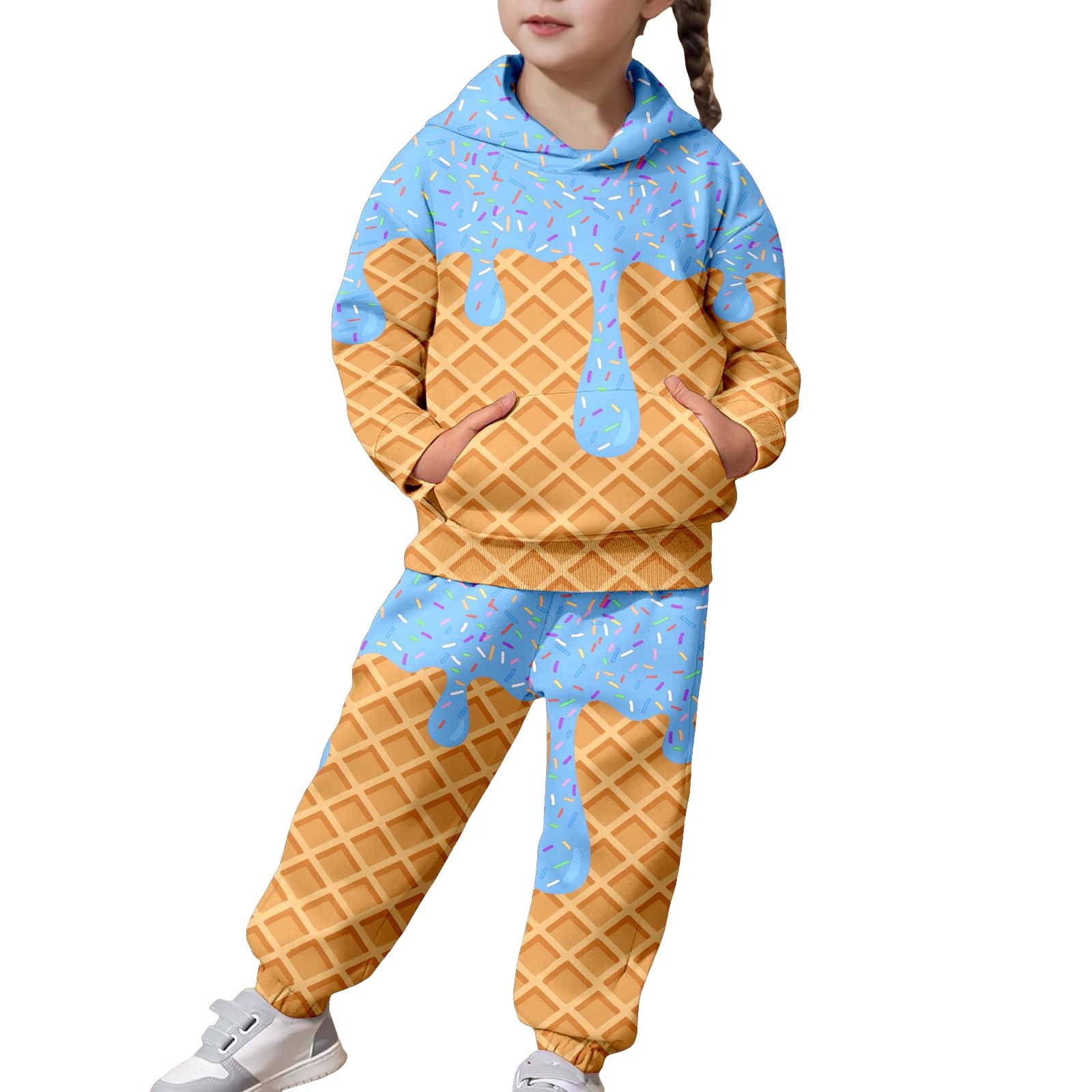 SonxaHe Toddler Girls' Outfit Set Cartoon Ice Pattern Hooded Sweatshirt ...