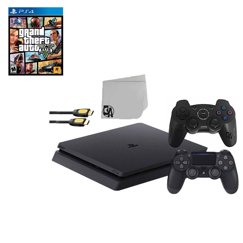 Sony PlayStation 4 Slim 500GB Console, 2 Controllers, GTA V Game, BOLT ...