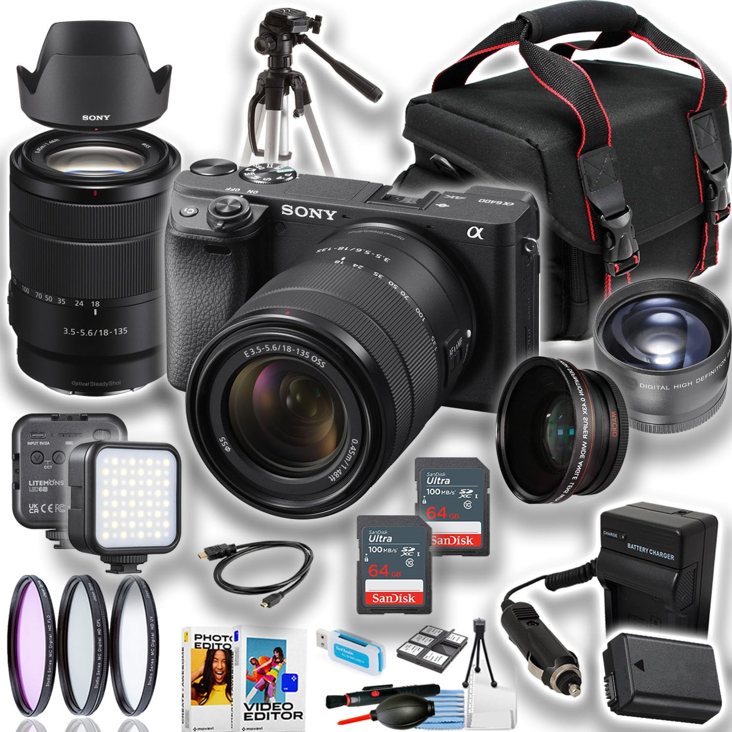 Sony A6400 Mirrorless Camera with 18-135 Vlogging/Video Creator Bundle ...